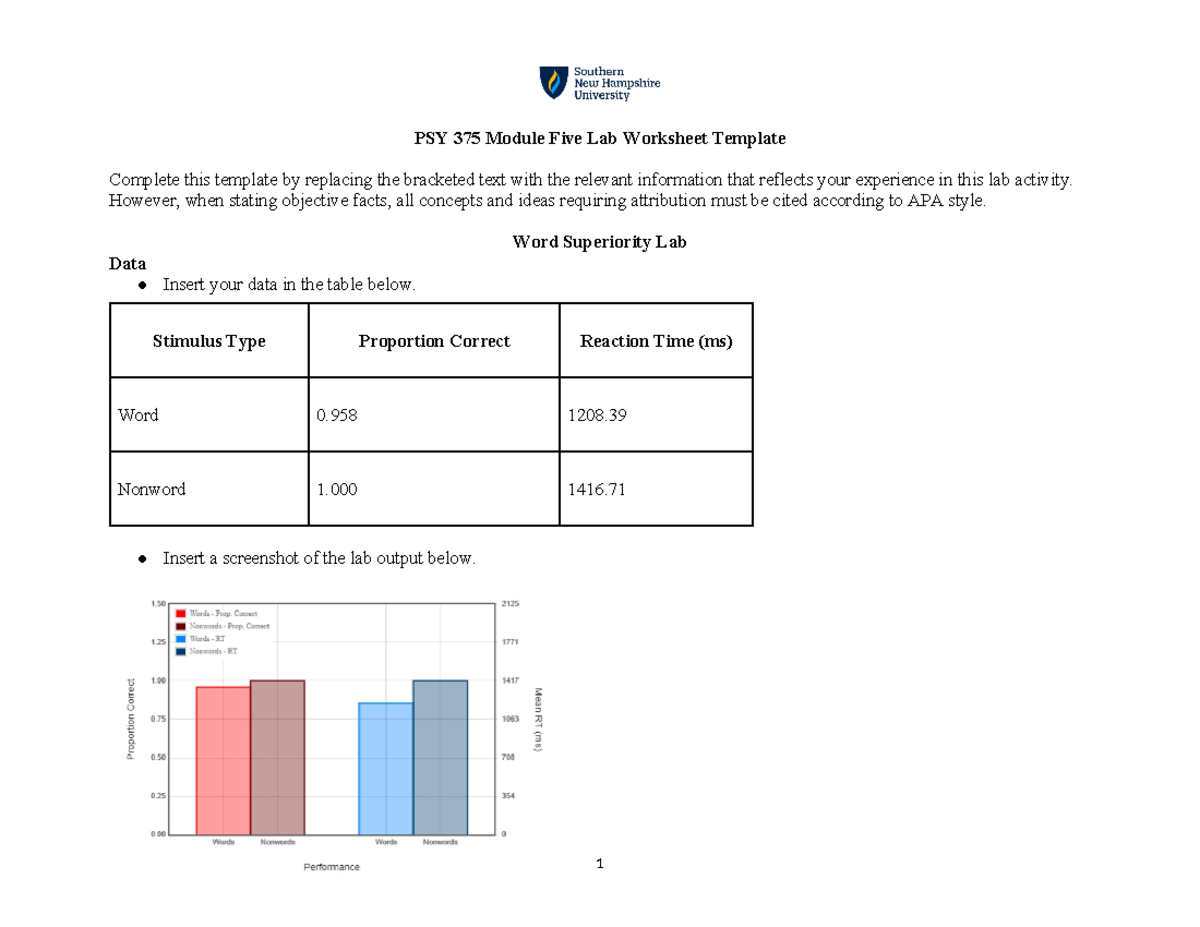 PSY 375 Module Five Lab Worksheet Template - PSY 375 Module Five Lab ...
