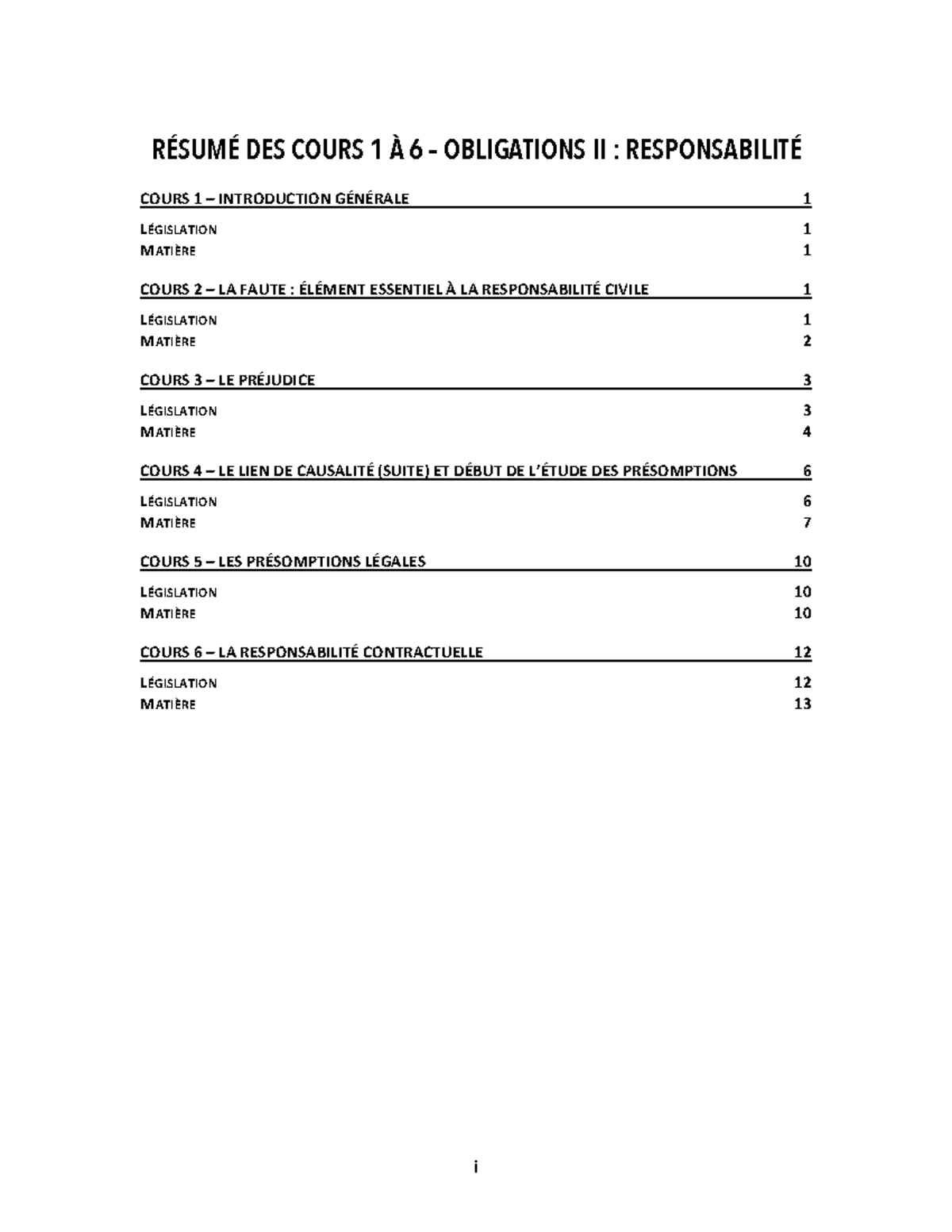 Résumé cours 1 à 6 – obligations II - i COURS 1 – INTRODUCTION GÉNÉRALE ...