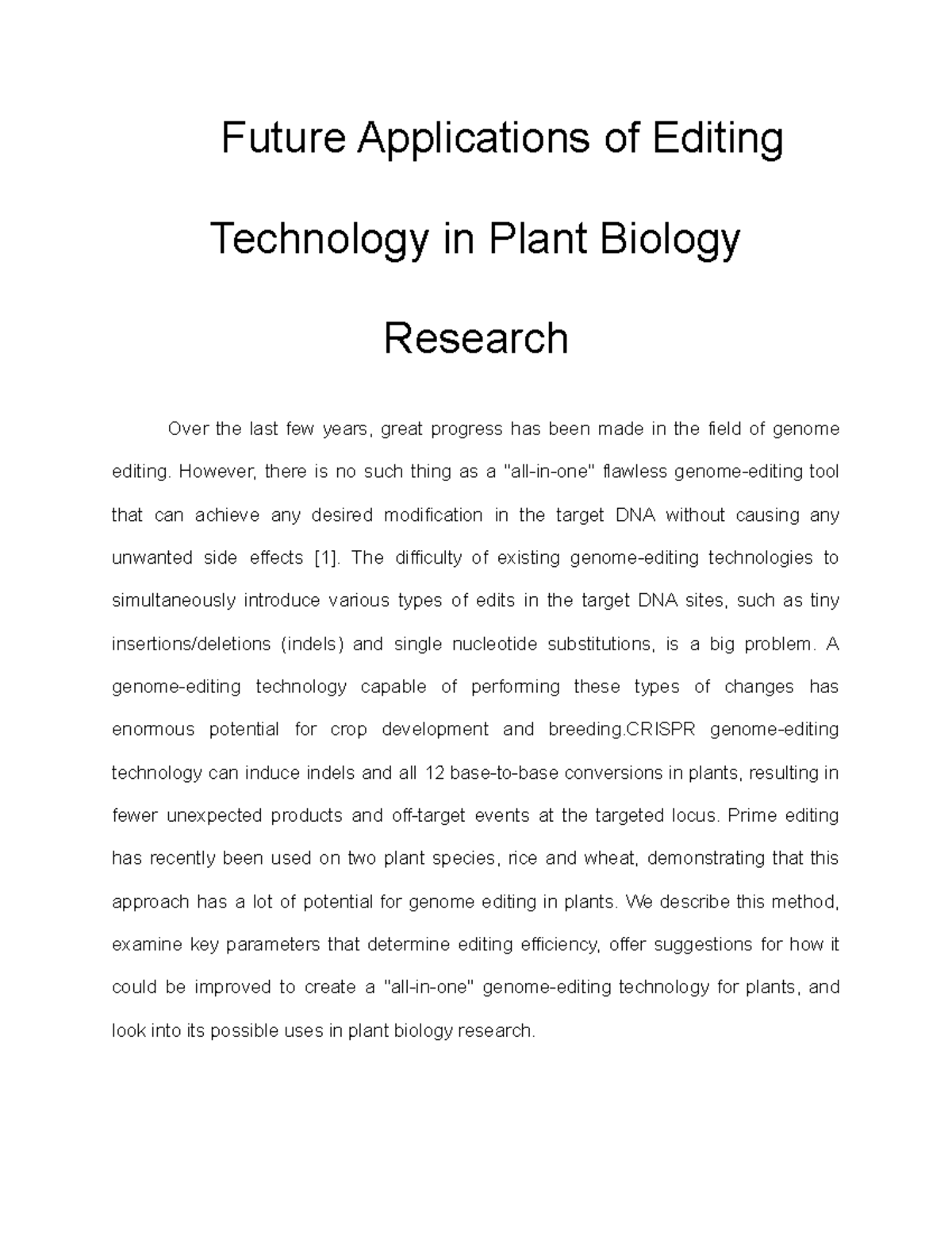 Future Applications of Editing Technology in Plant Biology Research ...
