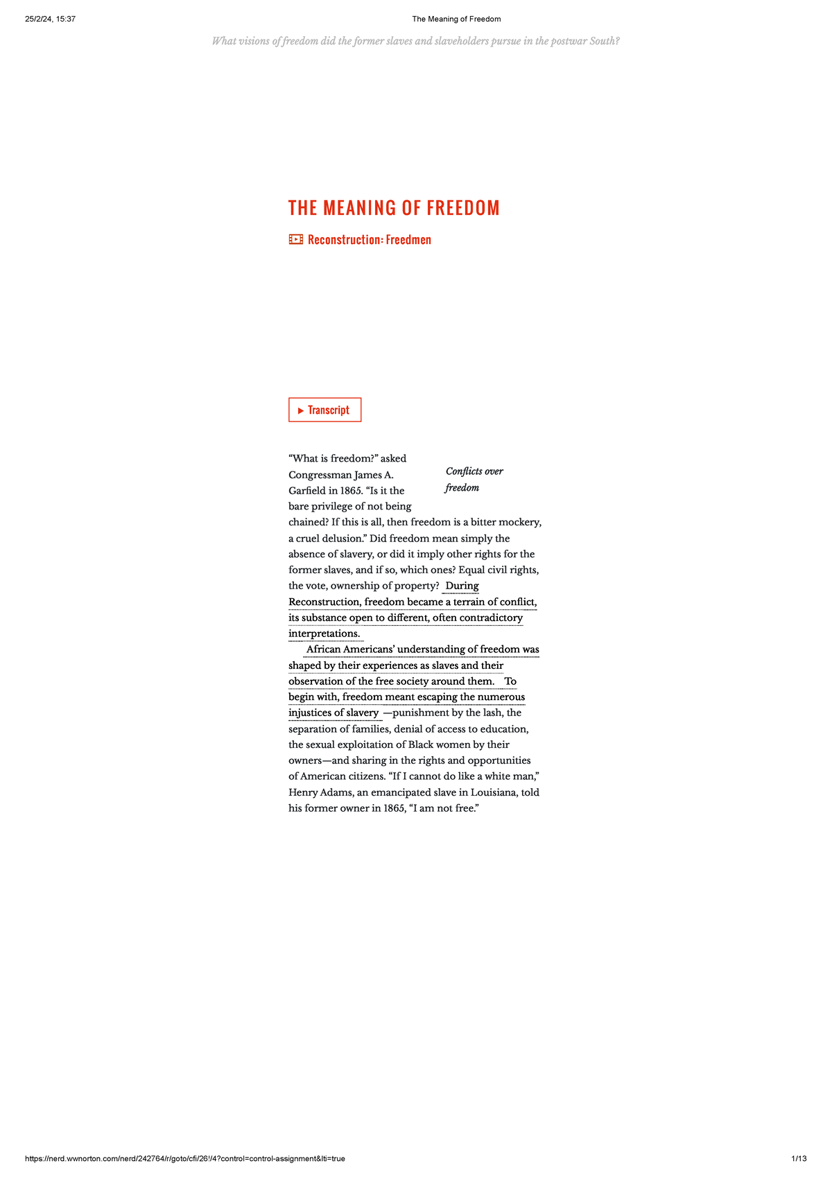 Give Me Liberty 1 - lol - Conflicts over freedom T H E M E A N I N G O ...