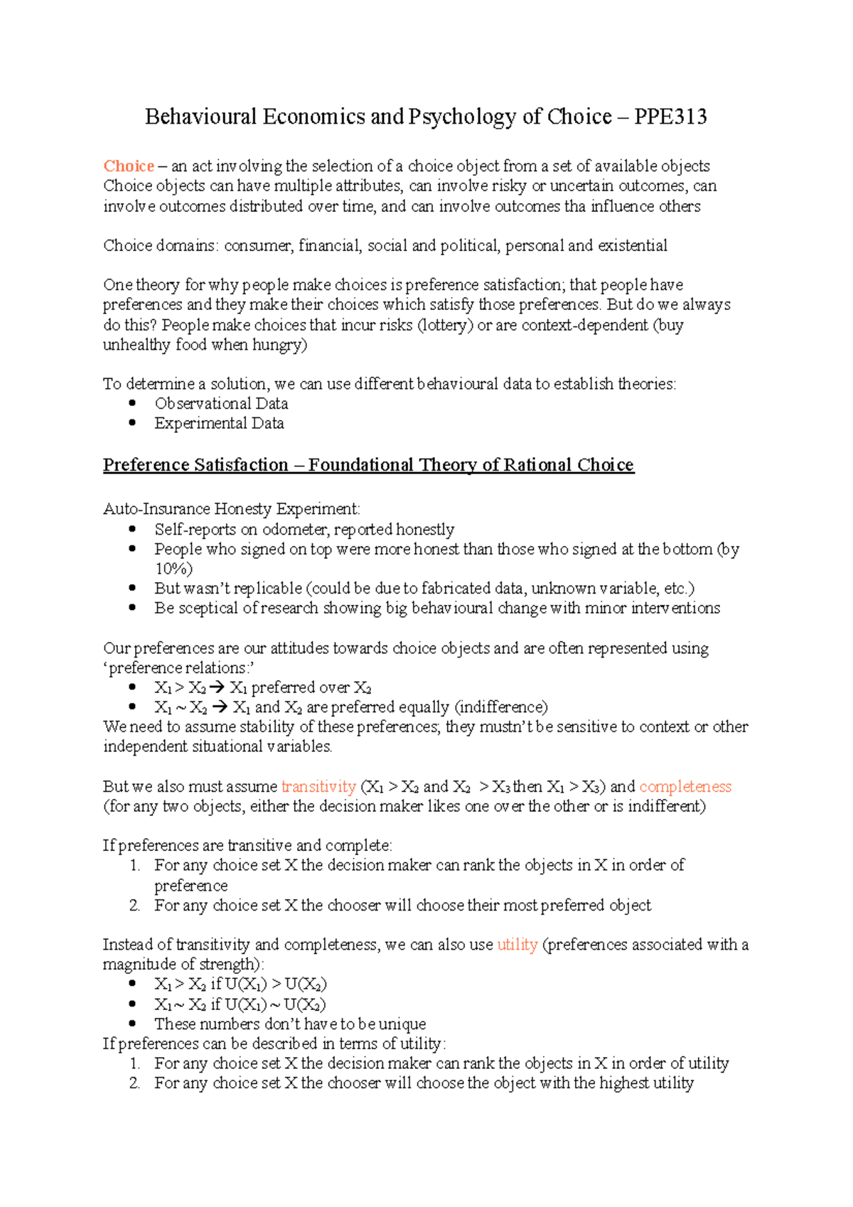 Behavioural Economics and Psychology of Choice Notes - But do we always ...