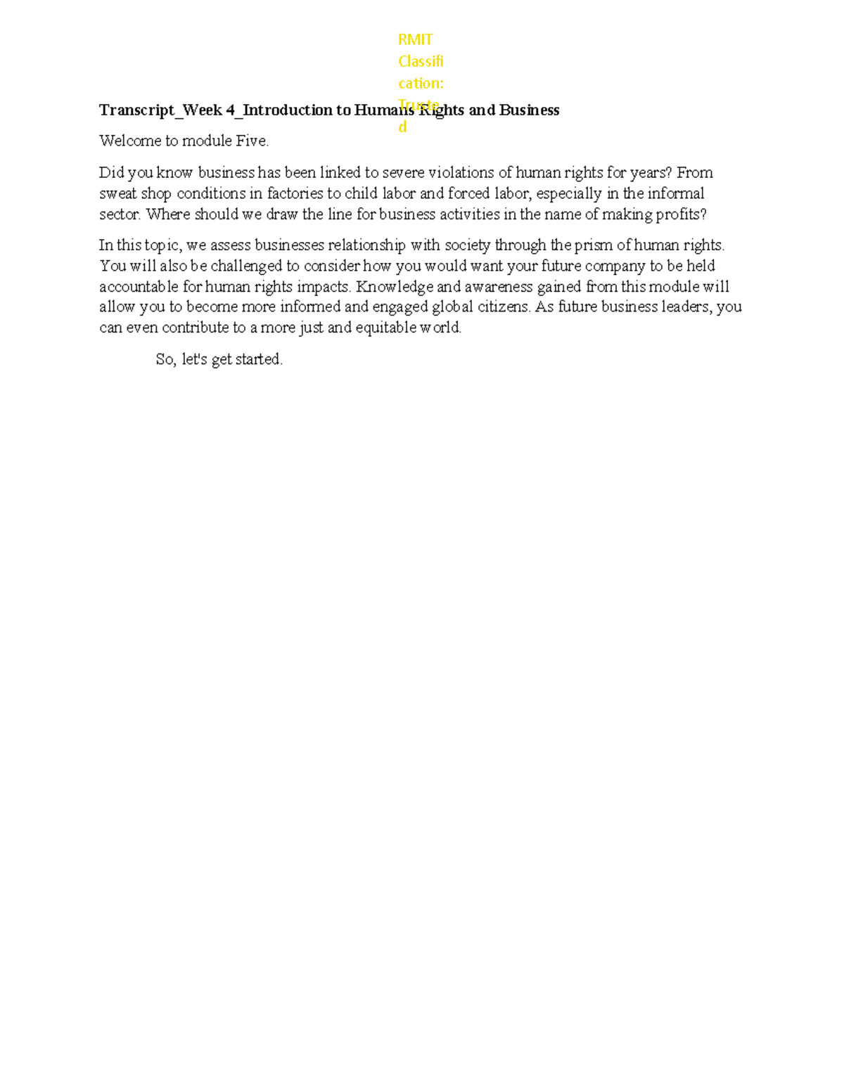 Transcript BUSM2575 Week 5 Introduction to Humans Rights and Business - Transcript_Week - Studocu