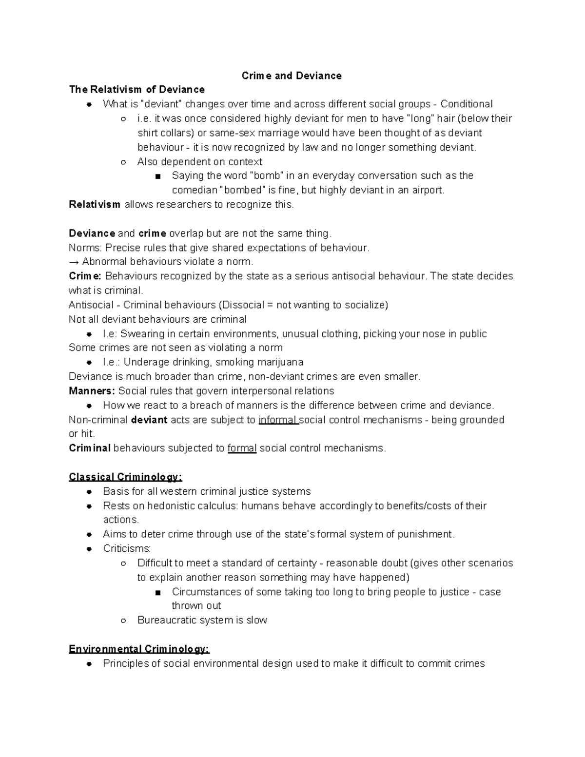 Week 4 - Lecture - Sociology - Crime and Deviance The Relativism of ...