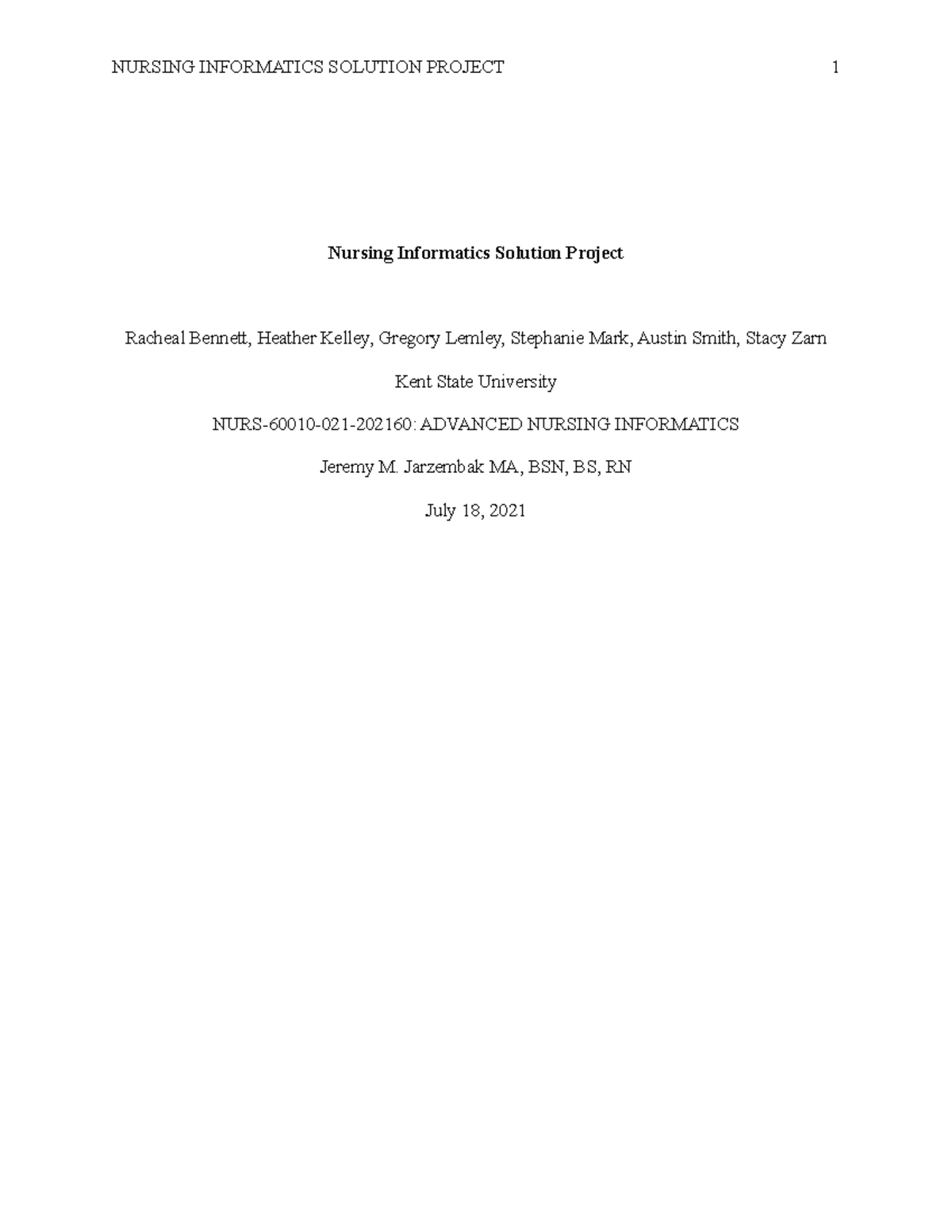 Nursing Informatics Solution Project updated with corrections to ...