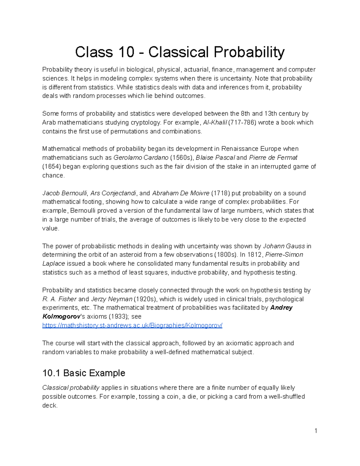 Class 10 - Classical Probability - Class 10 - Classical Probability ...