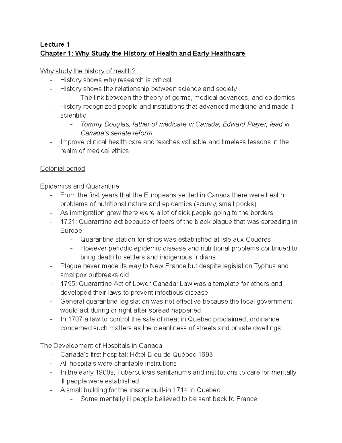 History of Healthcare - Lecture notes 1 - Lecture 1 Chapter 1: Why ...