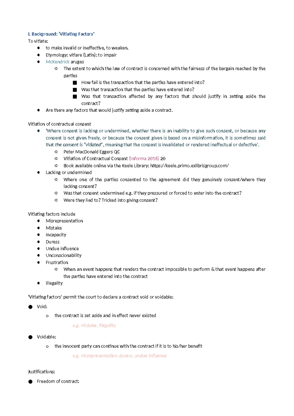 1) Vitiating Factors - Notes - I. Background: ‘Vitiating Factors’ To ...