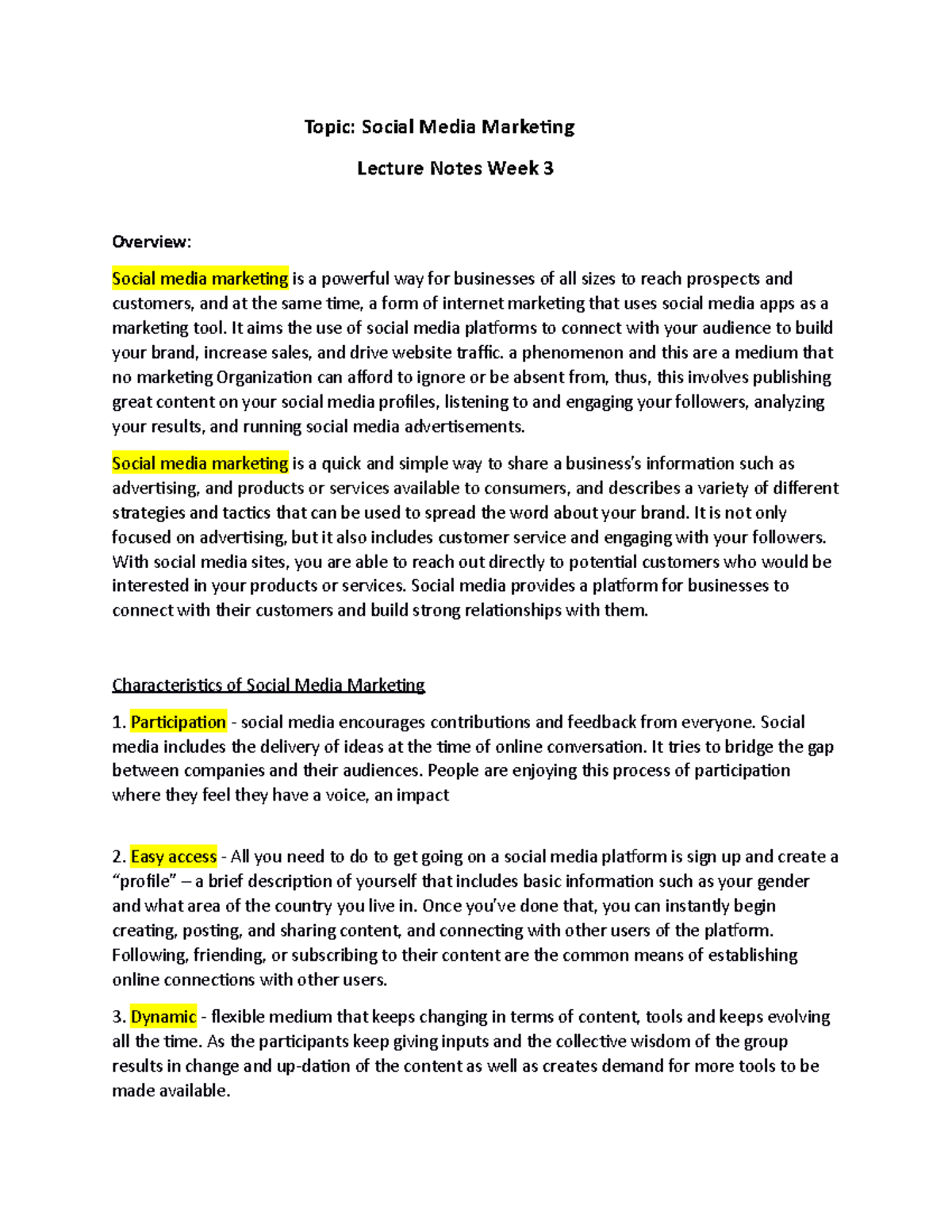 Social media marketing - Topic: Social Media Marketing Lecture Notes ...
