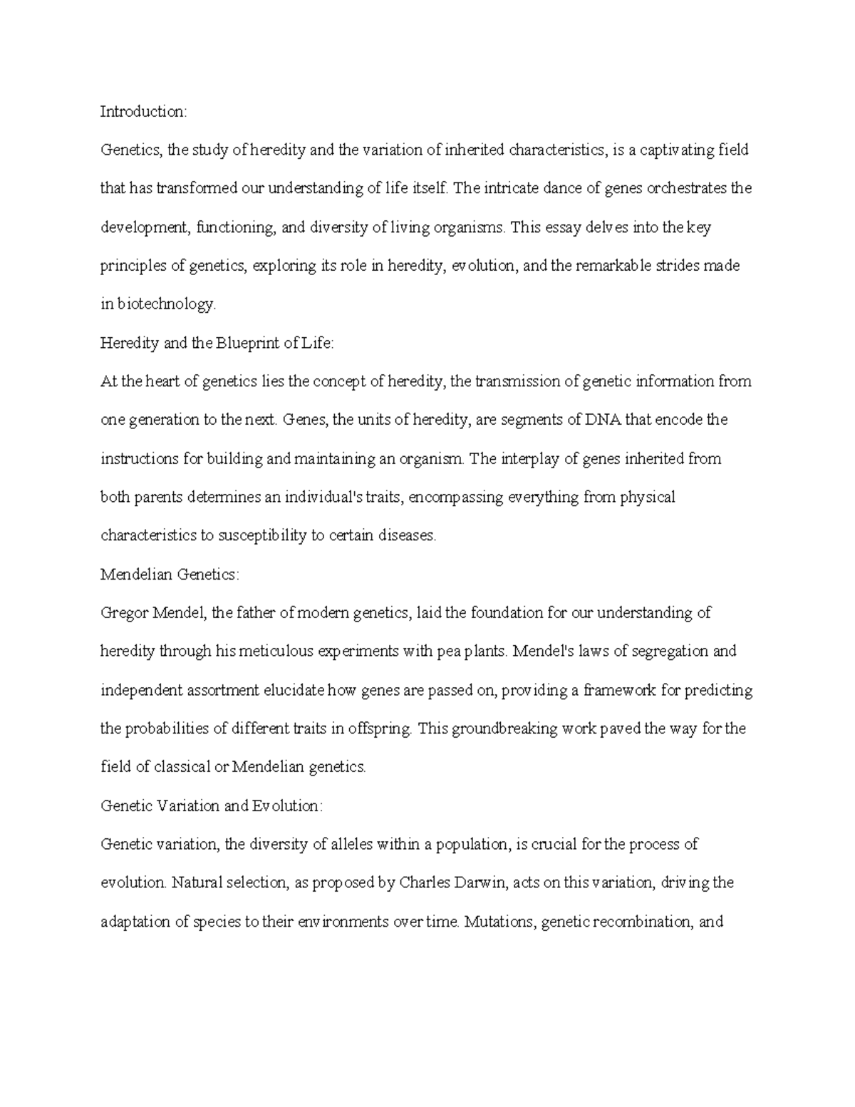 Genetics essay - Introduction: Genetics, the study of heredity and the ...