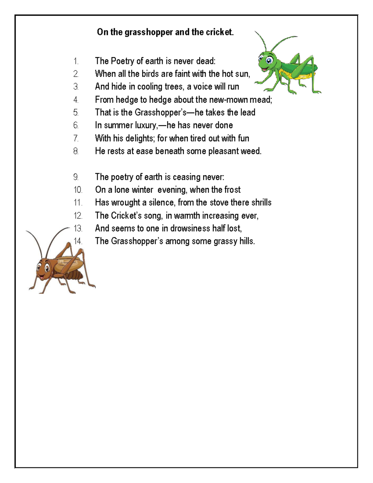 2. THE Grasshopper AND THE Cricket - On the grasshopper and the cricket ...