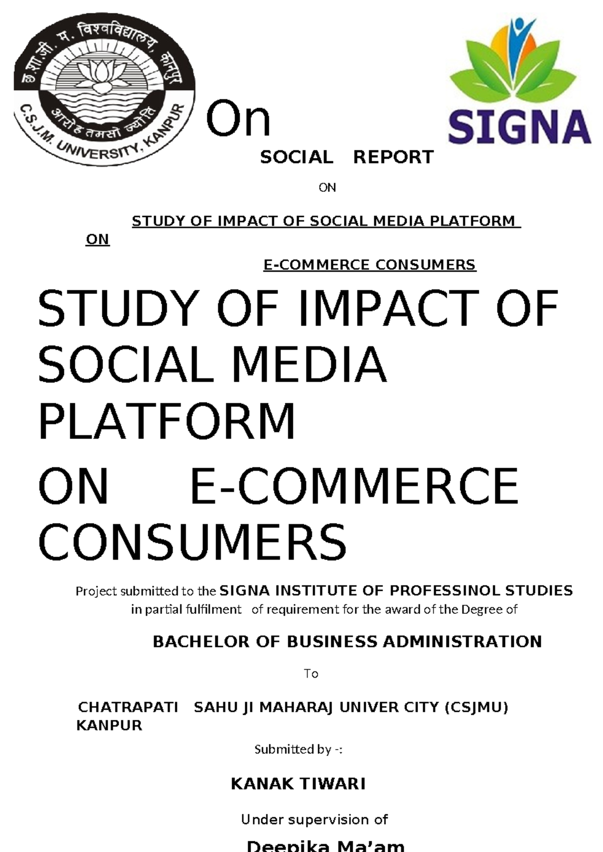Social report 12 - On SOCIAL REPORT ON STUDY OF IMPACT OF SOCIAL MEDIA ...
