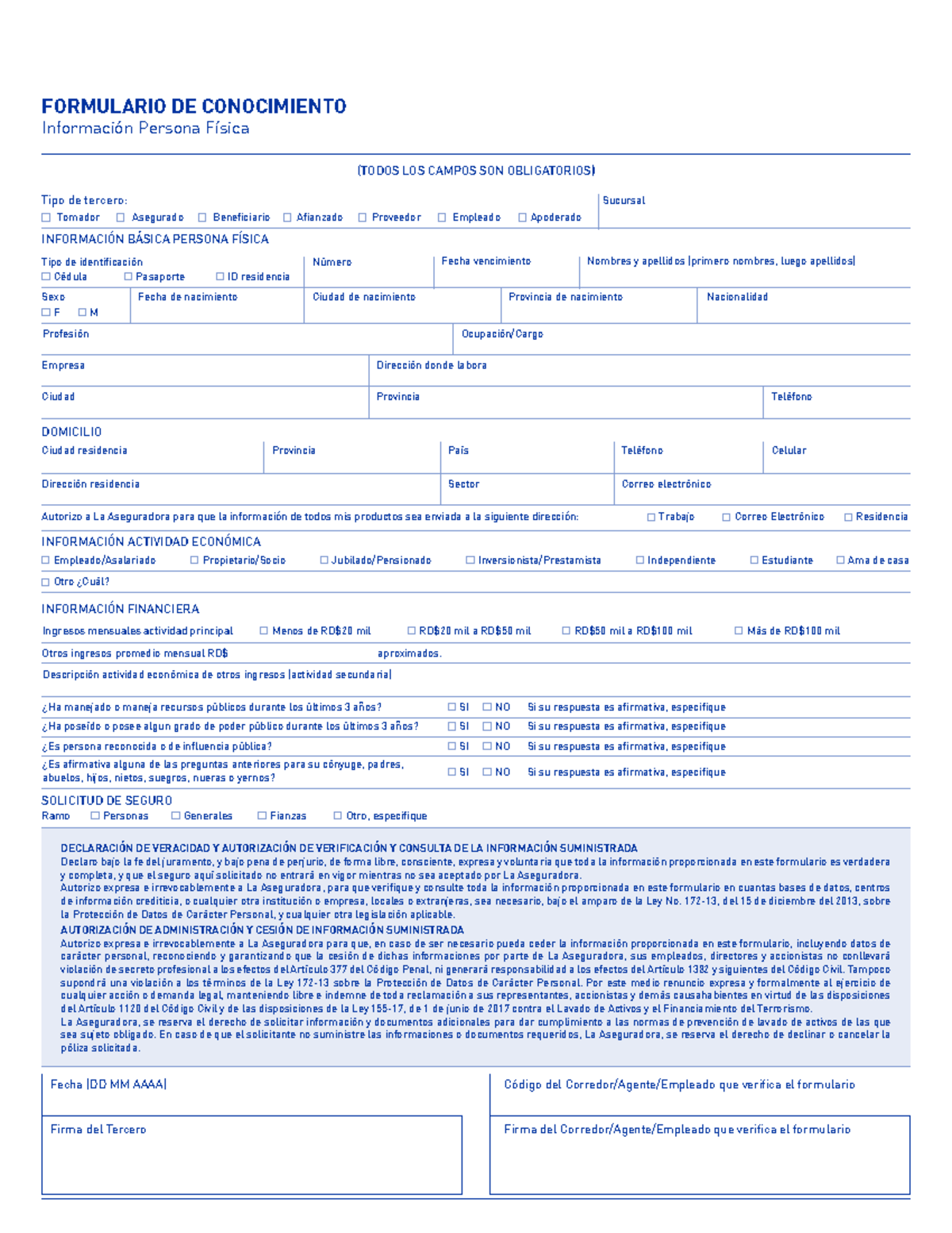 Formulario Conocimiento Persona Física - Información Persona Física ...