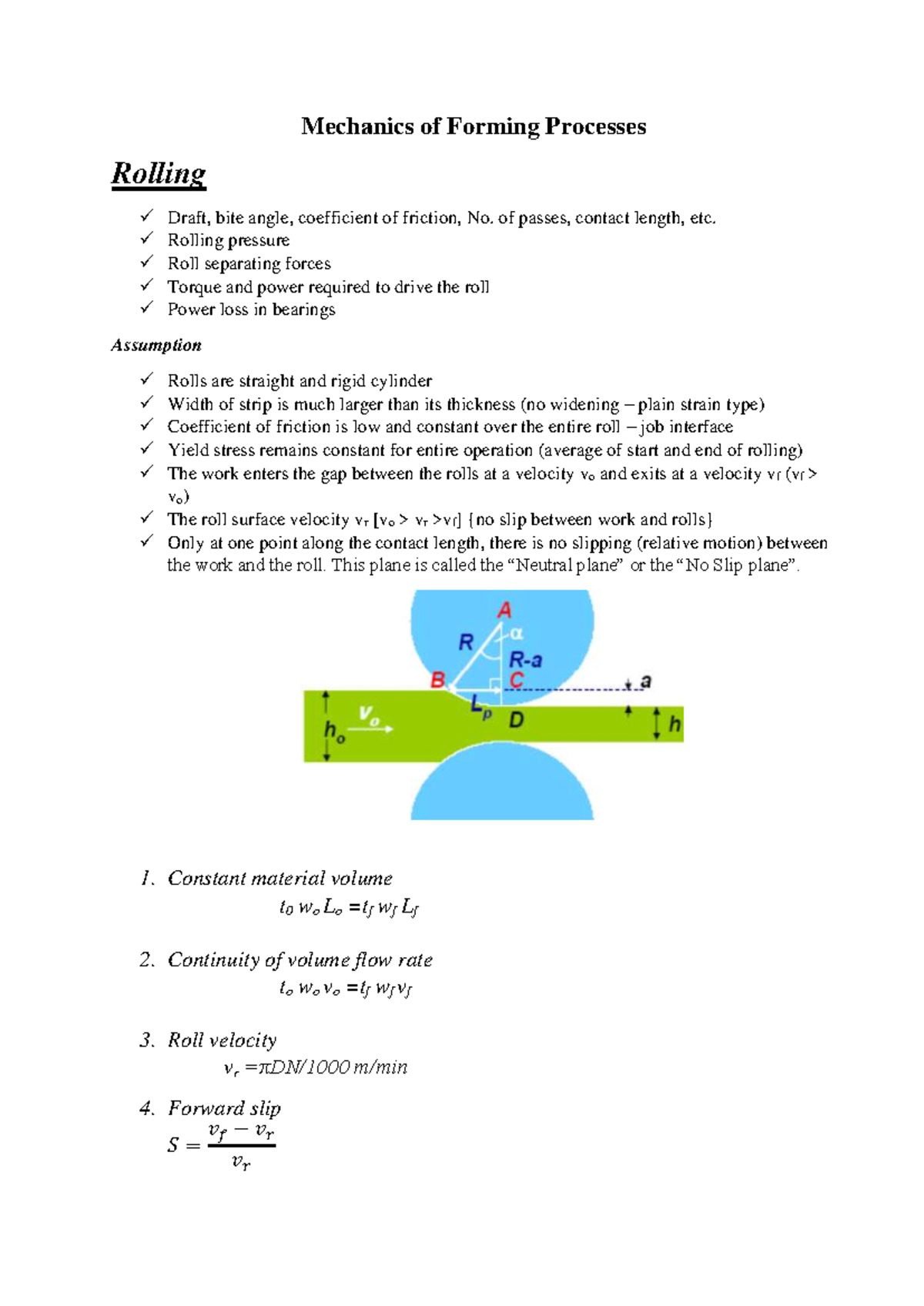 Slab method analysis - Mechanics of Forming Processes Rolling Draft ...
