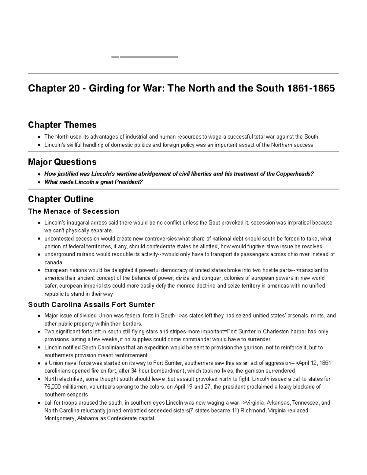 Chapter 20 - Girding for War- The North and the South 1861-1865 ...