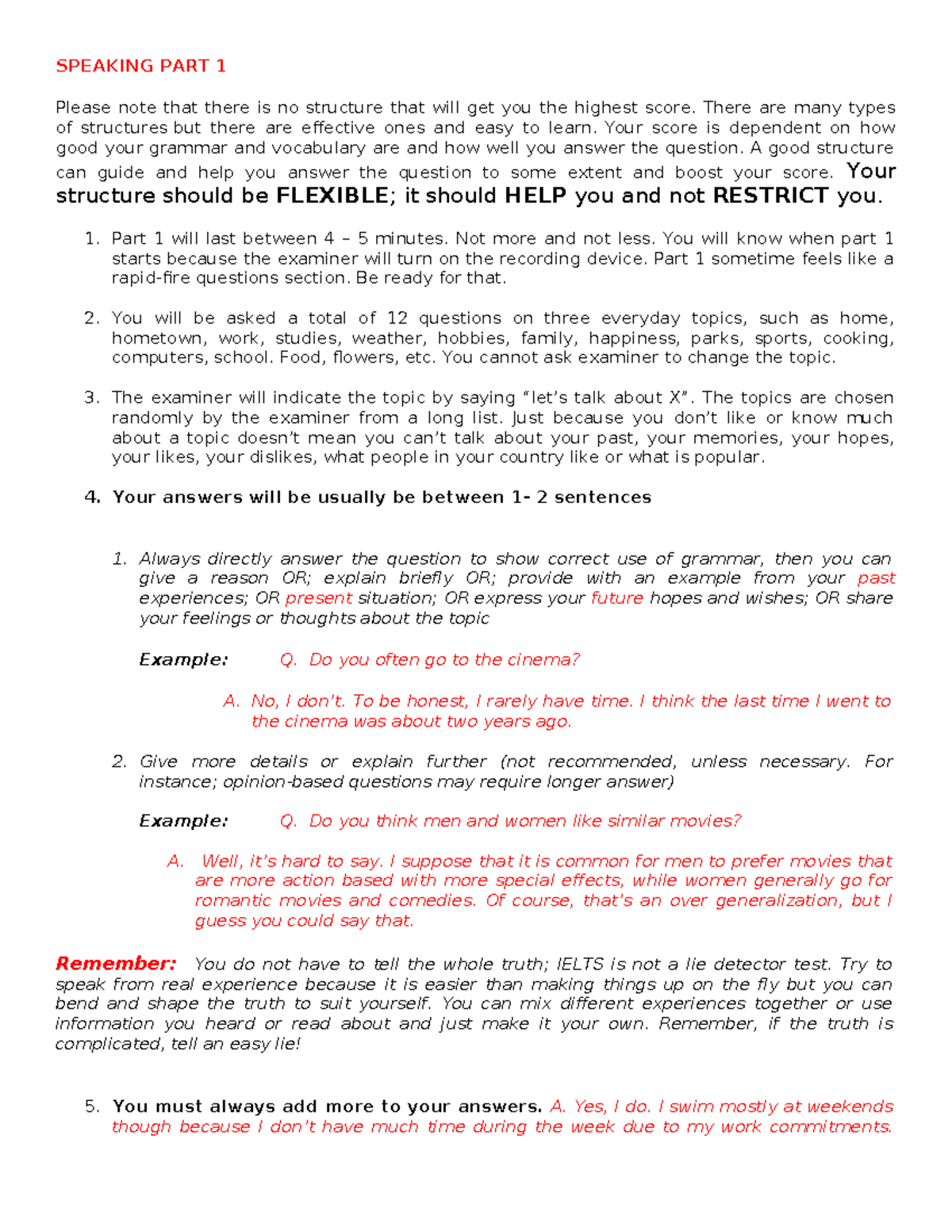 Ielts Speaking 1 Tips - SPEAKING PART 1 Please note that there is no ...