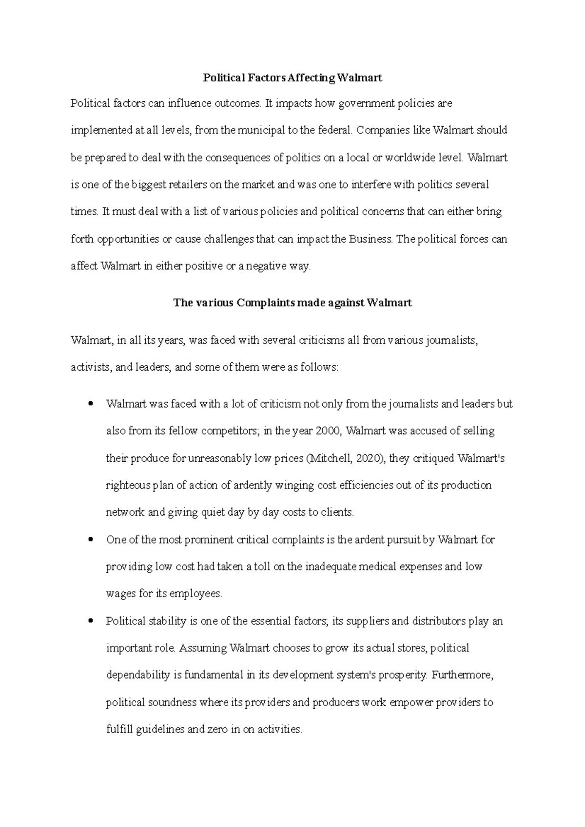 Political factors in retail - Political Factors Affecting Walmart ...