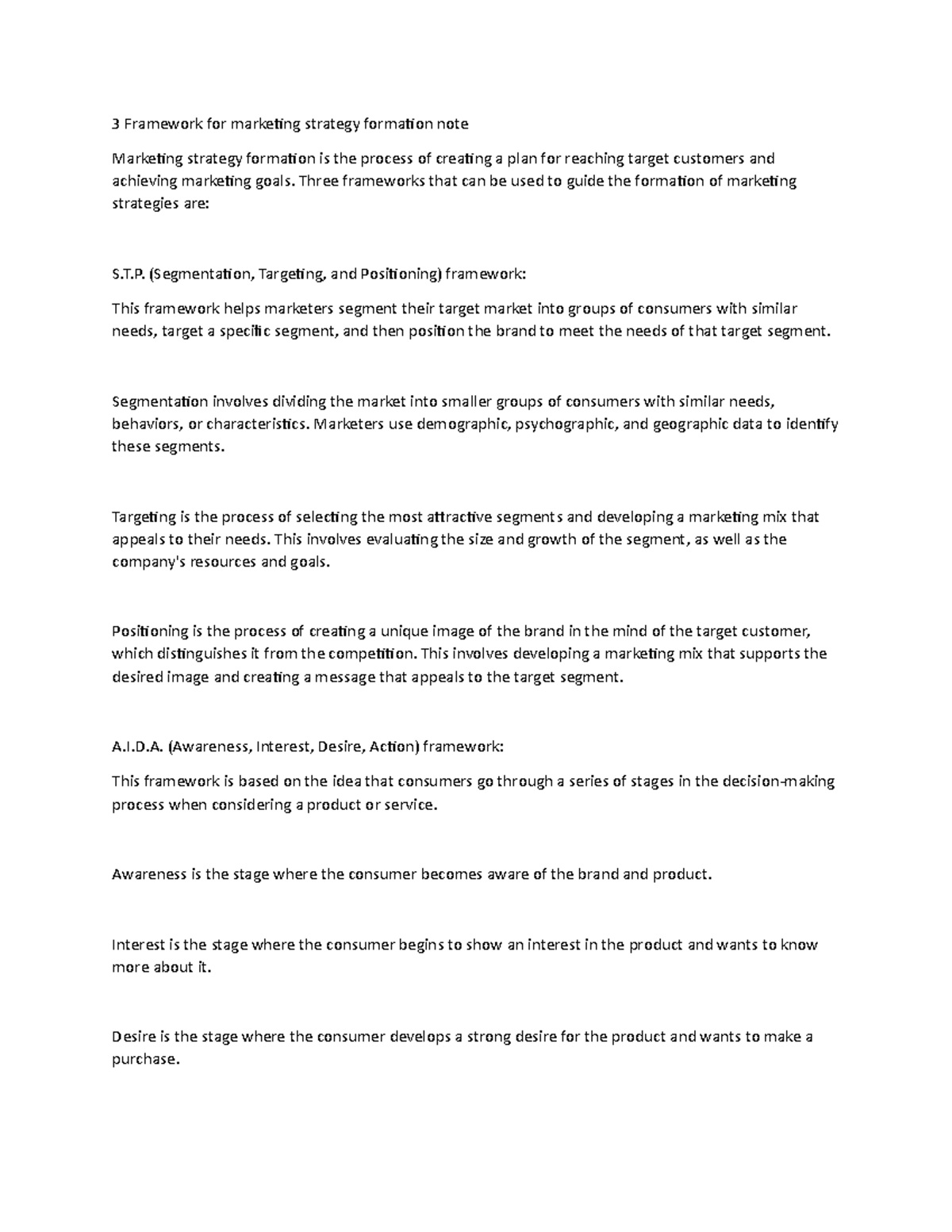 3 Framework for marketing strategy formation note - Three frameworks ...