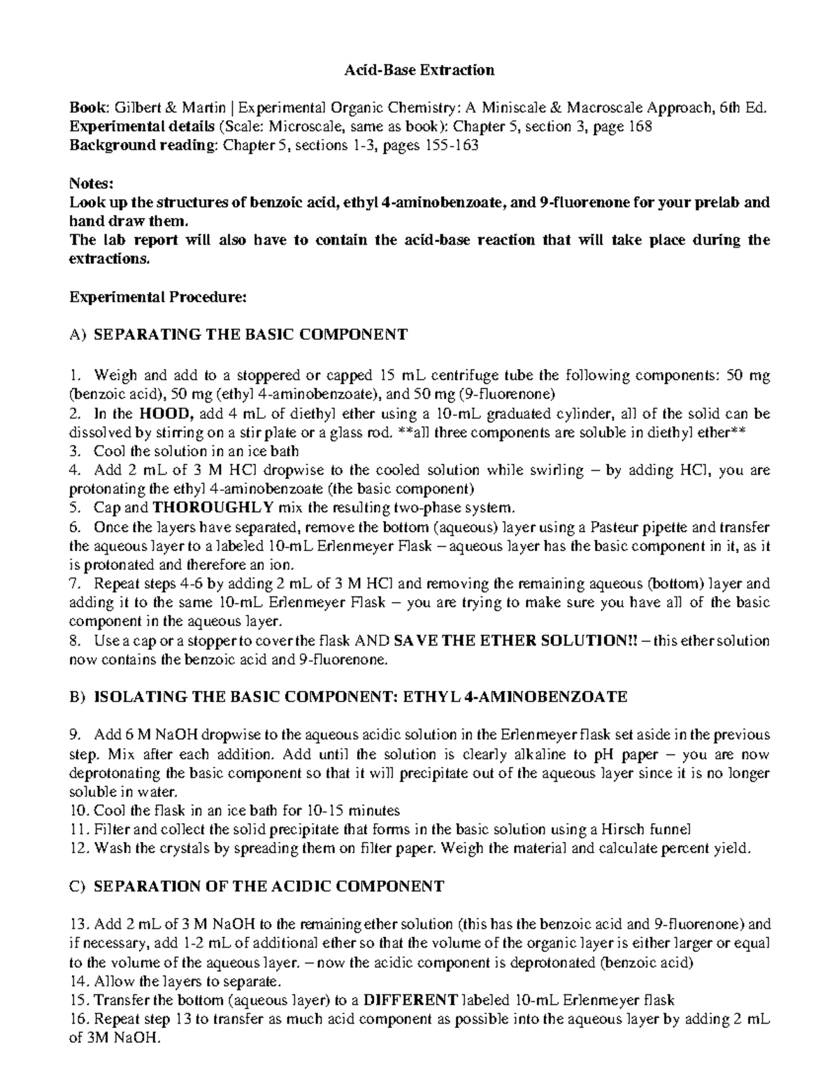 Experiment 5 .Acid-base extraction -student handout - Acid-Base ...
