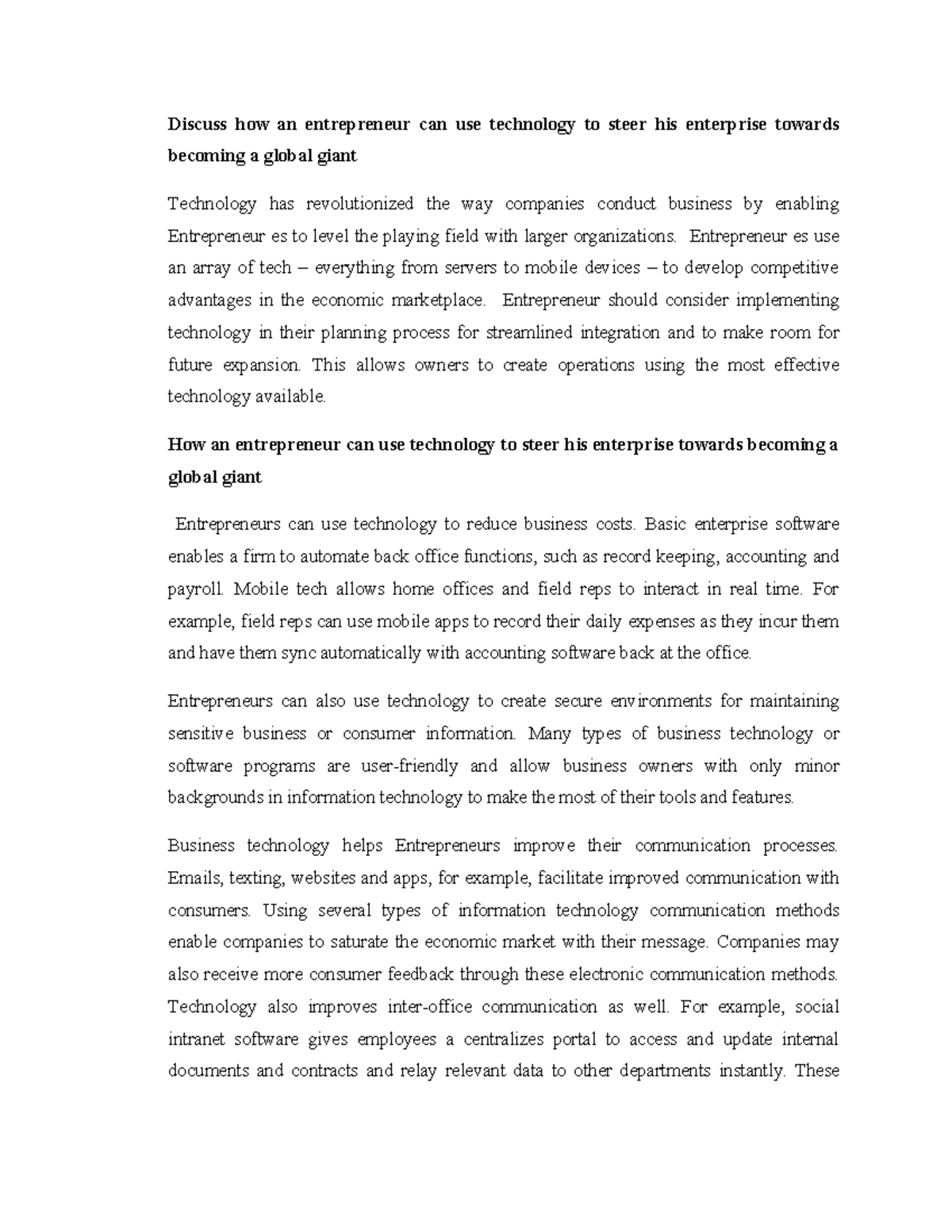 Entreprenuership - This are revison materail - Discuss how an ...