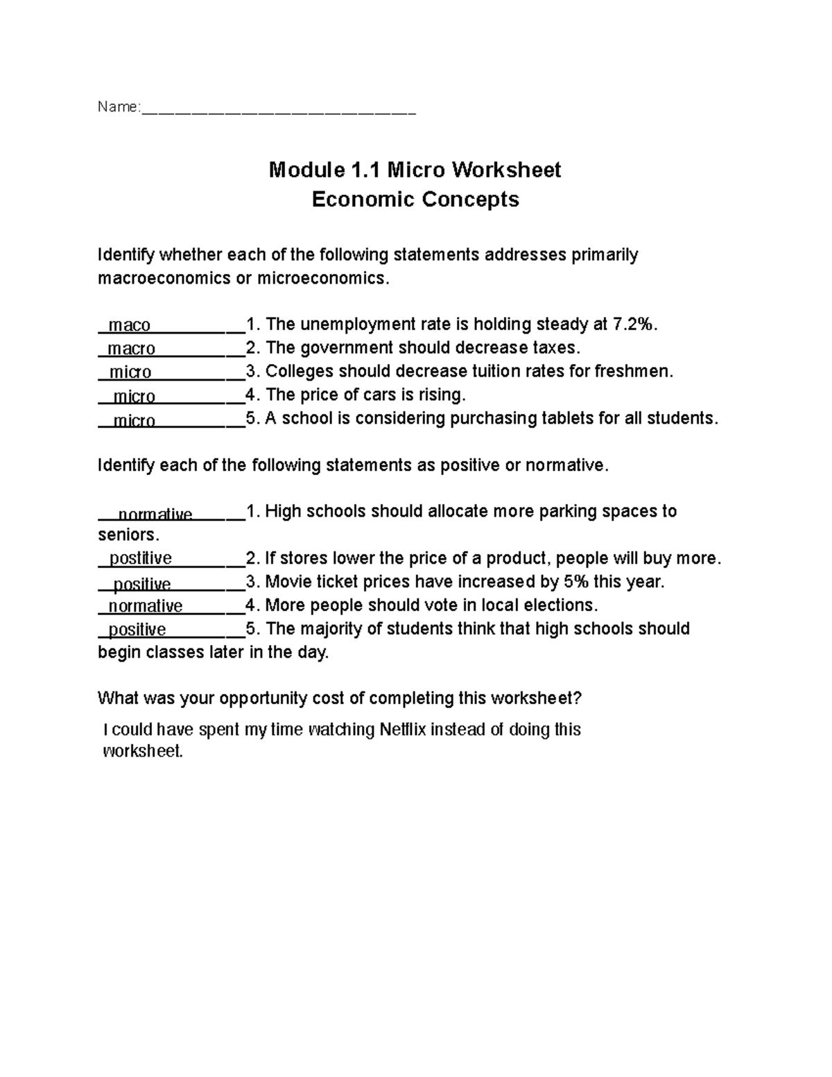 Module 1.1 Micro Worksheet - Name ...
