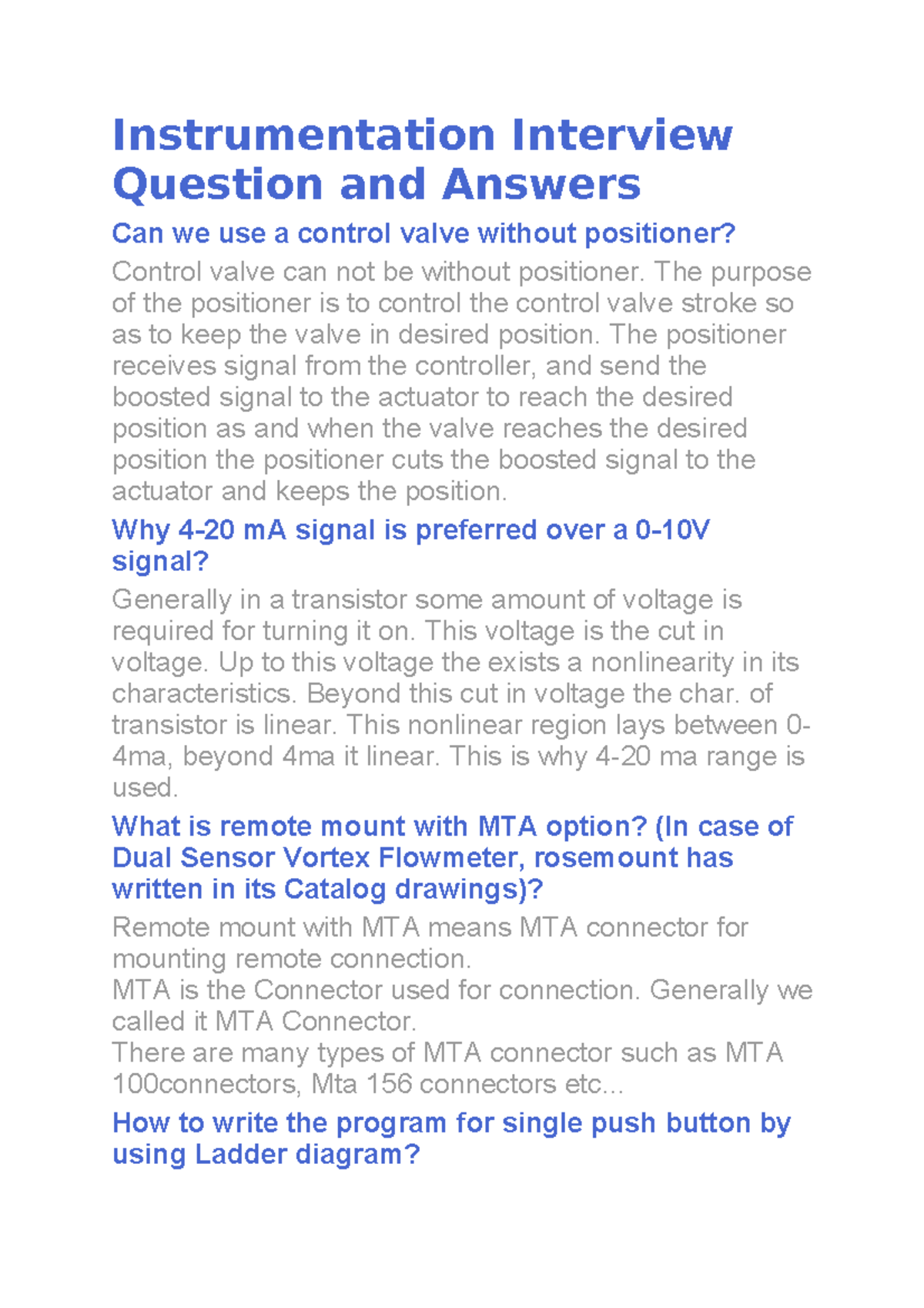 Must check - Key info in job interviews - Instrumentation Interview Question and Answers Can we ...