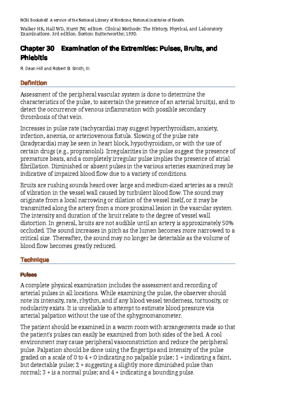 Examination of the Extremities Pulses, Bruits, and Phlebitis - Clinical ...