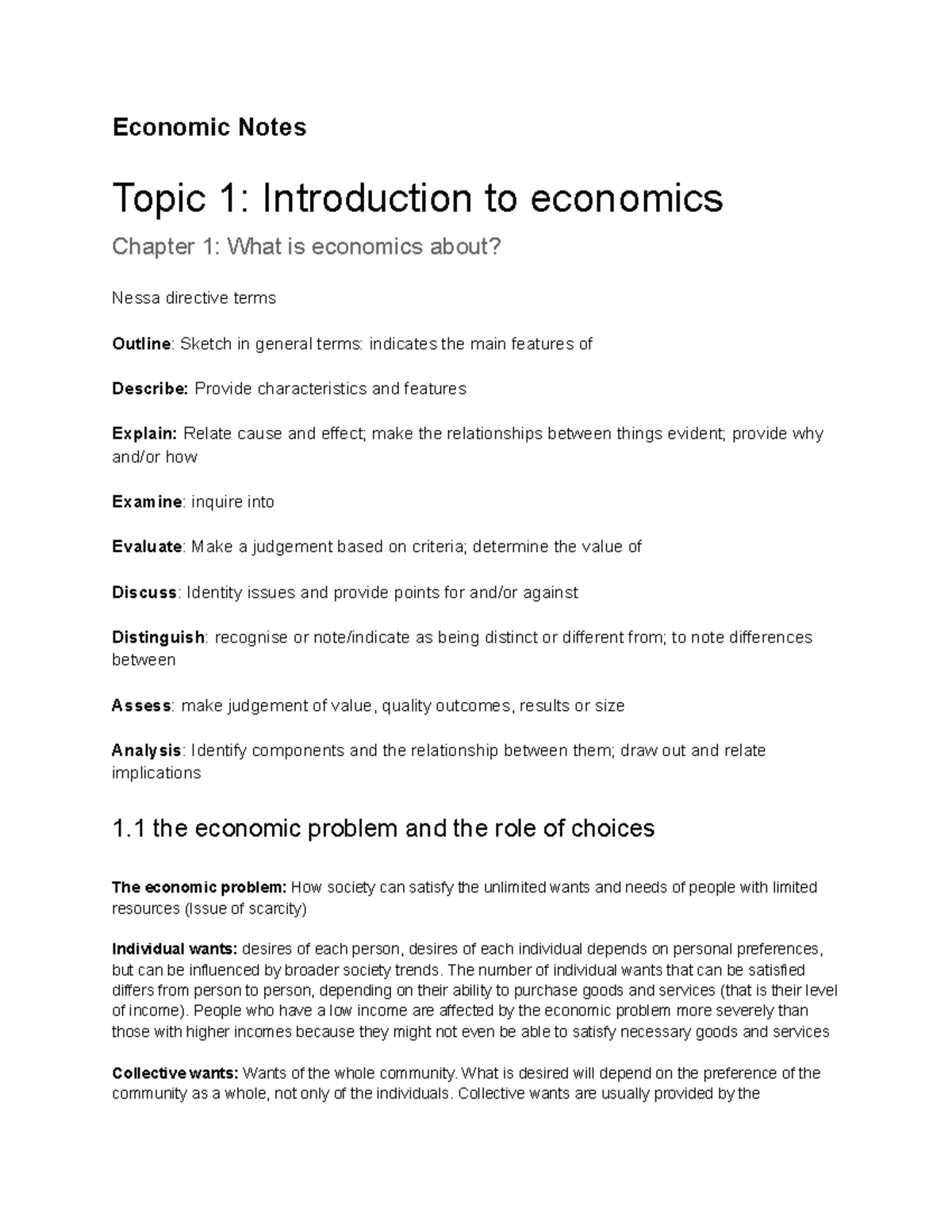 Economic Notes - Really good and detailed - Studocu
