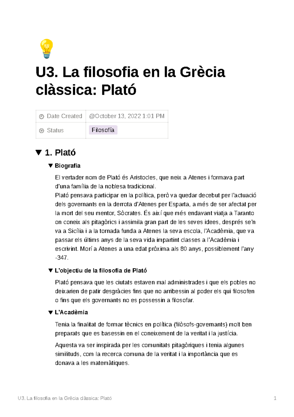 La filosofia en la Grècia clàssica. Plató - U3. La filosofia en la ...
