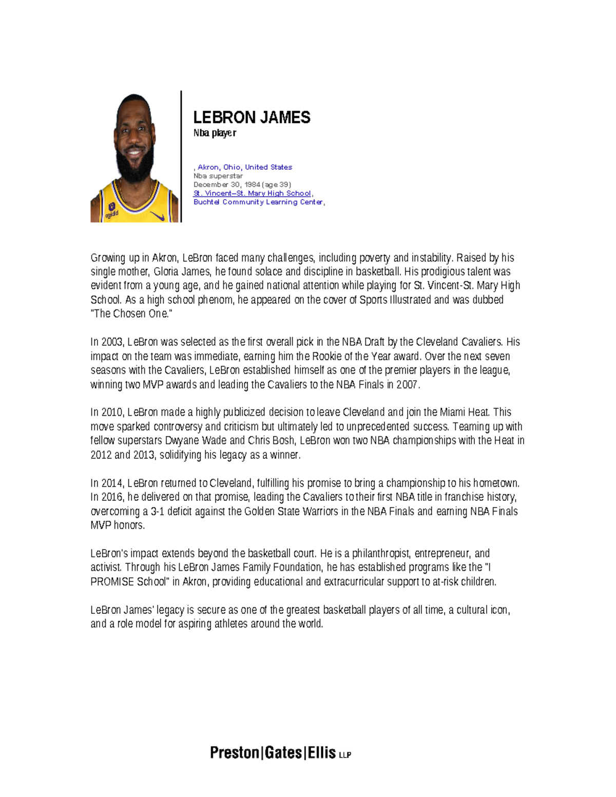 Biography-lebron james - LEBRON JAMES Nba player , Akron, Ohio, United ...
