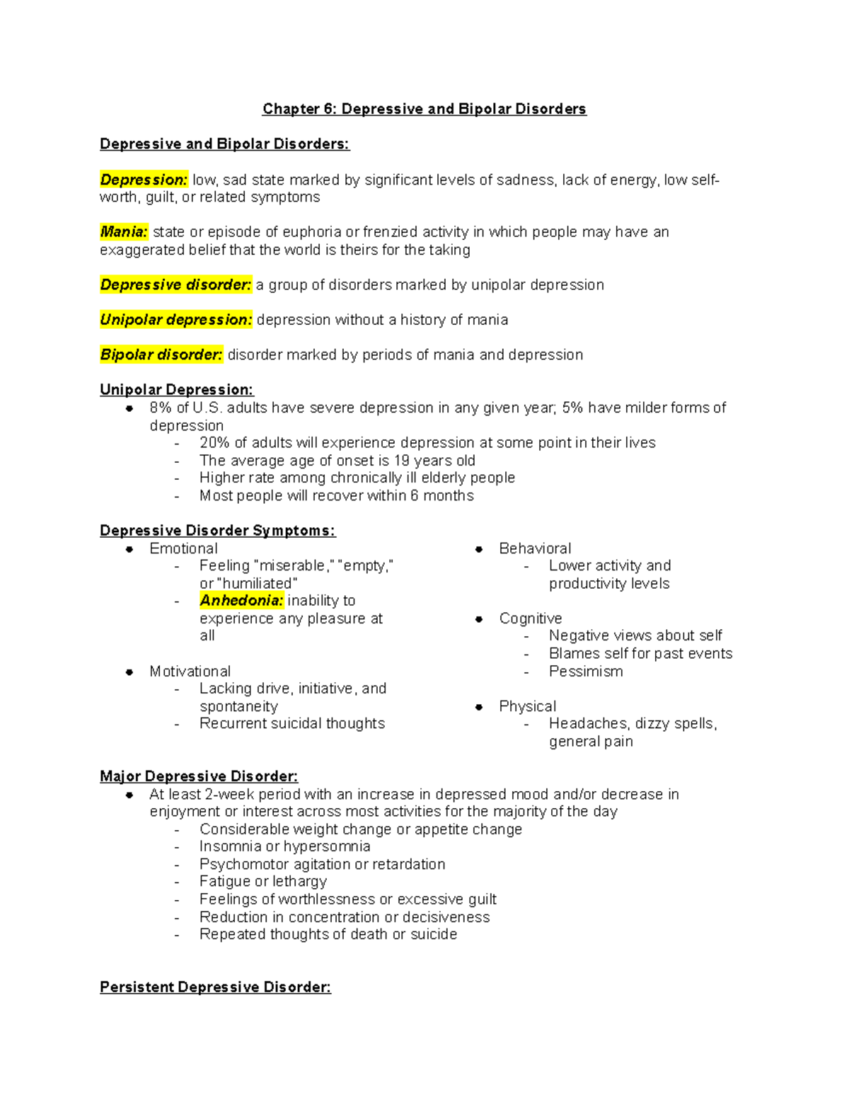 Chapter 6: Depressive and Bipolar Disorders - Chapter 6: Depressive and ...
