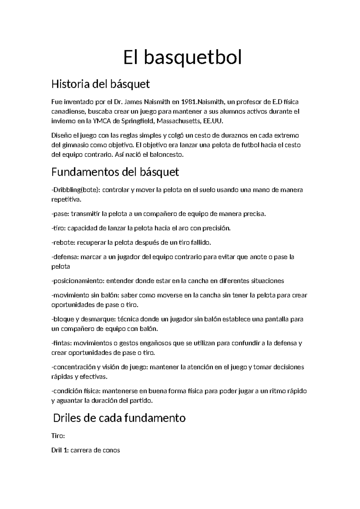 El basquetbol - El basquetbol Historia del básquet Fue inventado por el ...