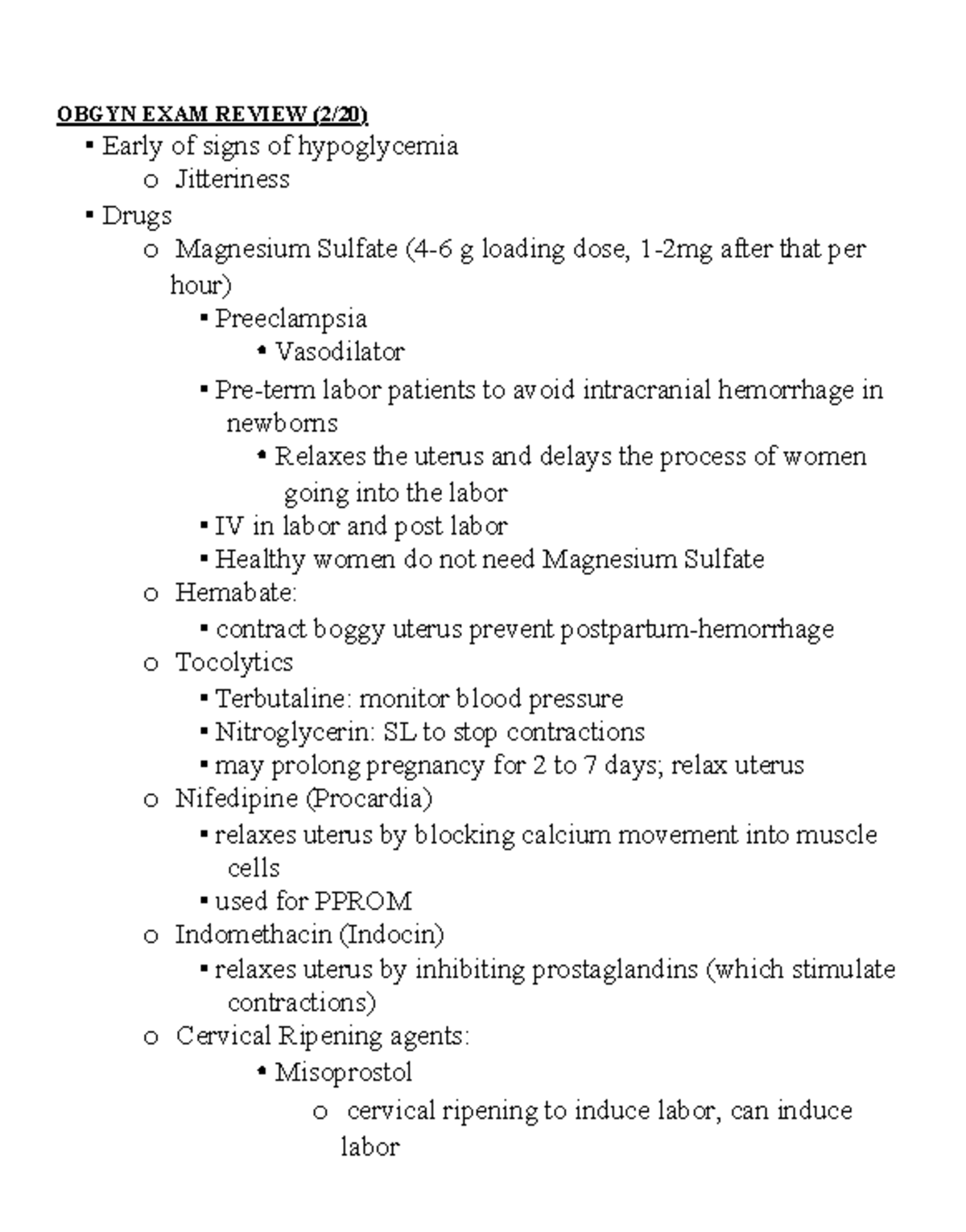Obgyn EXAM Review - OBGYN EXAM REVIEW (2/20) Early of signs of ...