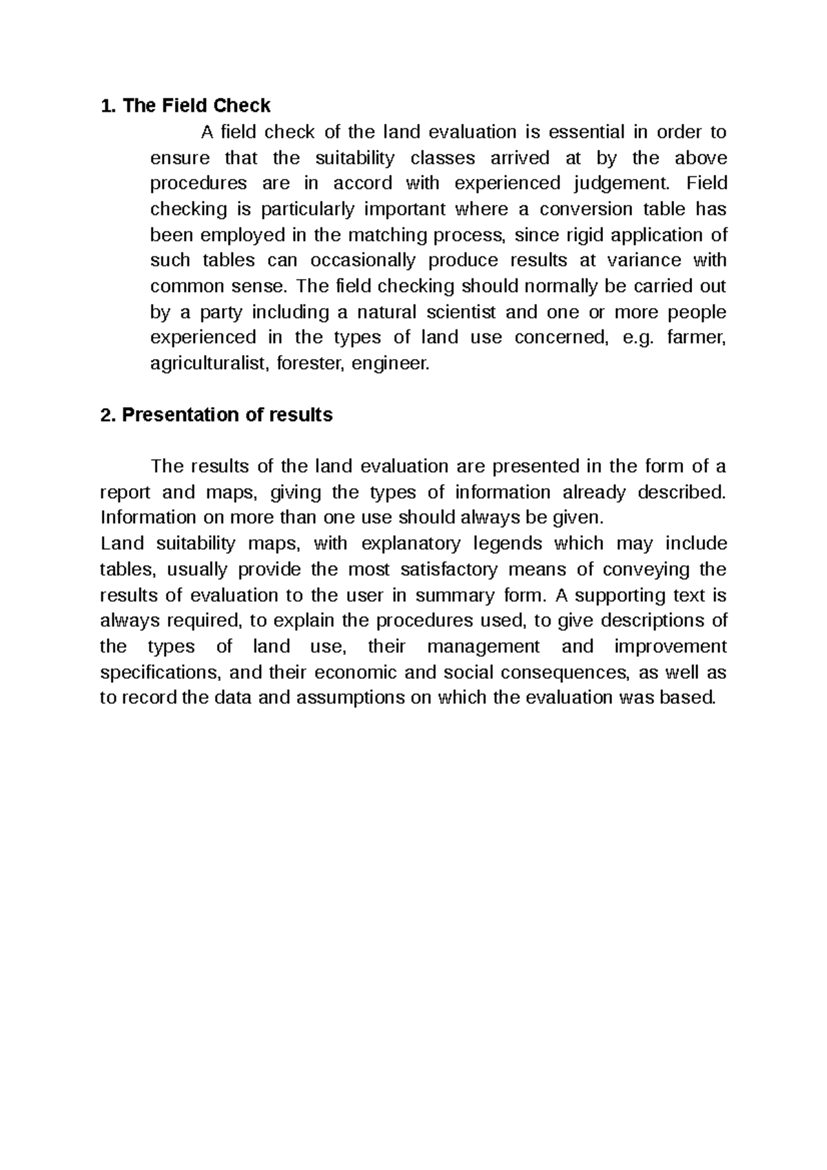 The Field Check - The Field Check A field check of the land evaluation ...