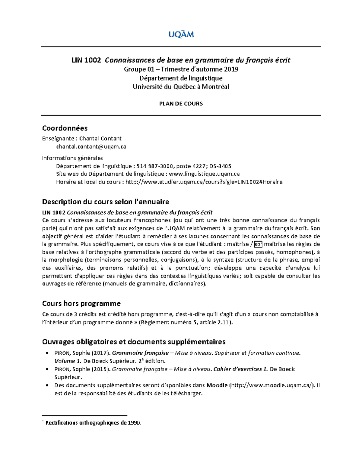 Plan de cour LIN1002-01 - Warning: TT: undefined function: 32 Warning: TT: undefined function ...