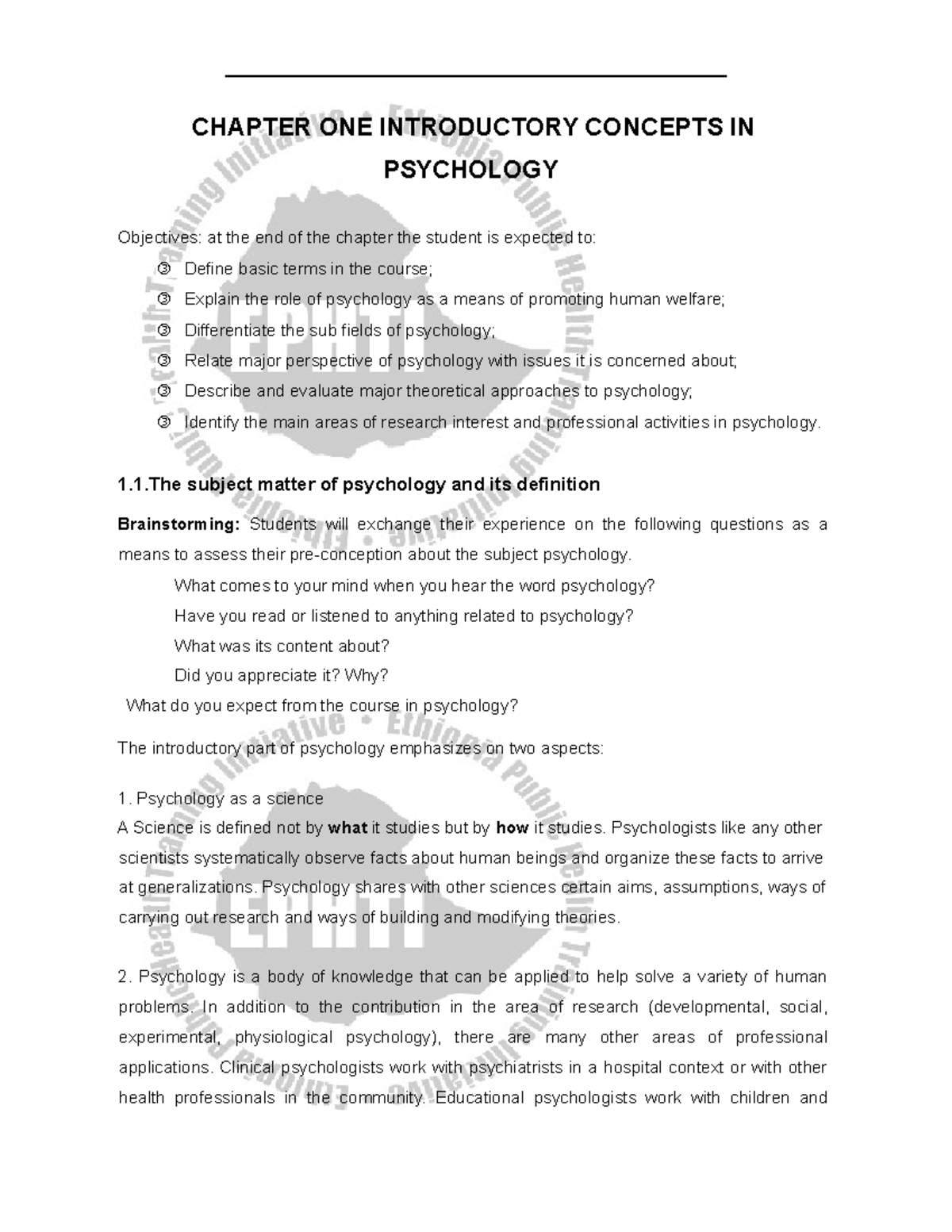 General psychology and behavior examination midterm - CHAPTER ONE ...