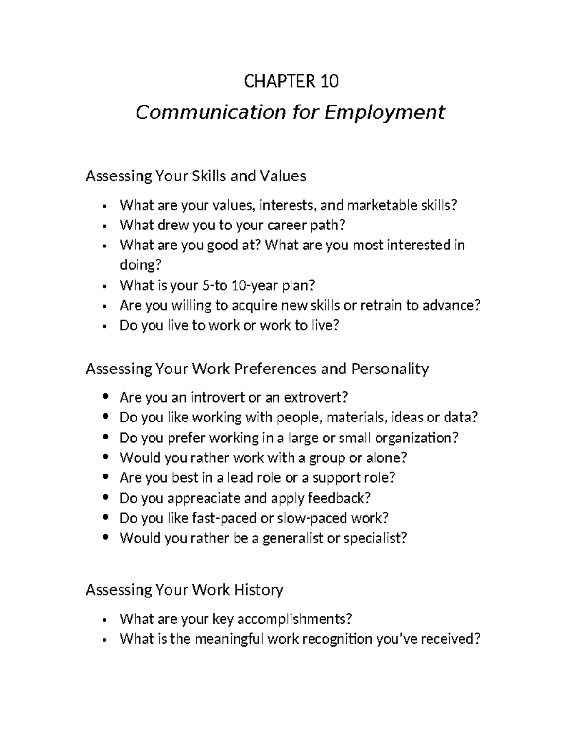 Class 8 - CHAPTER 10 Communication for Employment Assessing Your Skills ...