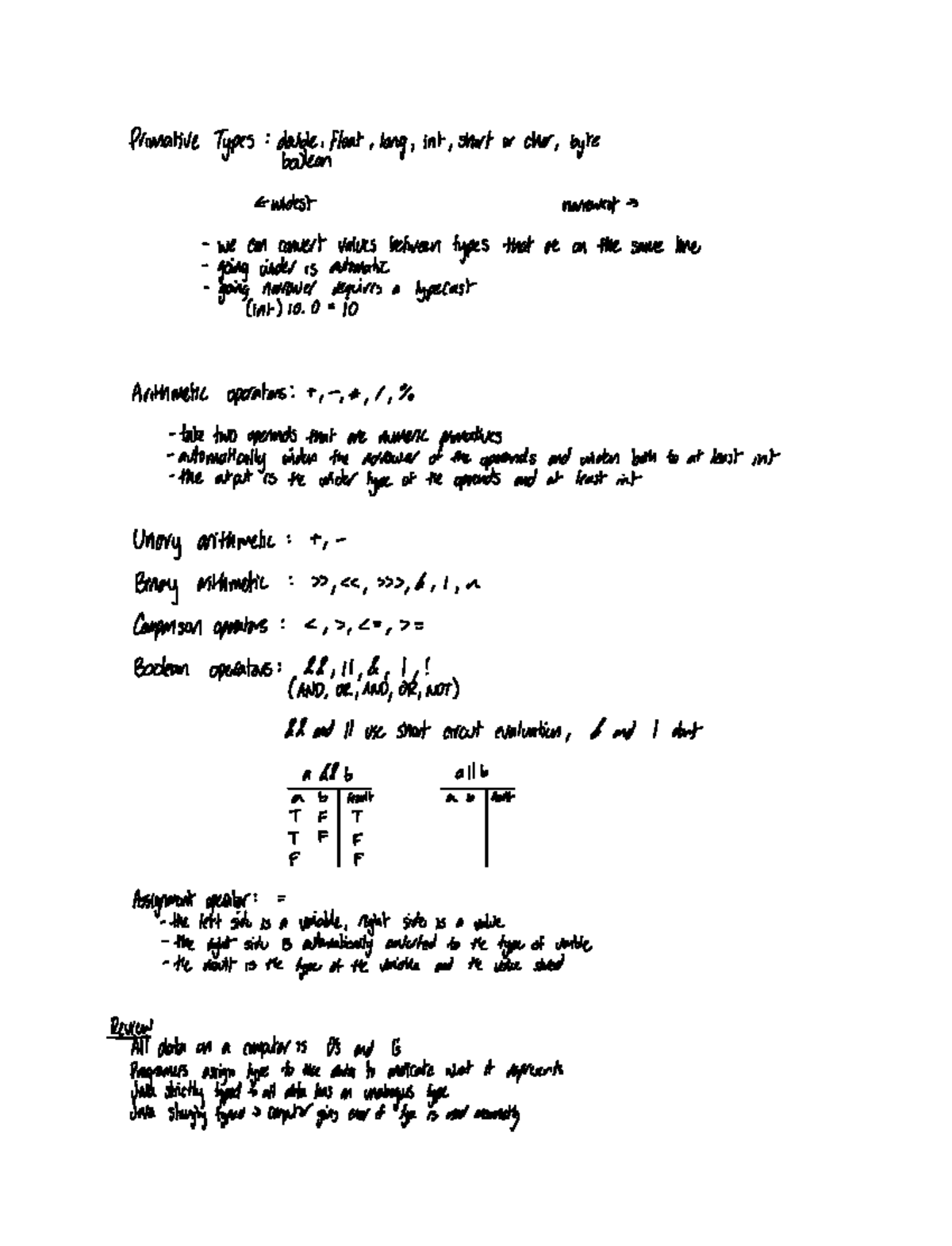 Eecs 132 Lecture Notes Unit 1 Primative Types Doublefloat Long Int Shortorchar Byte Boolean