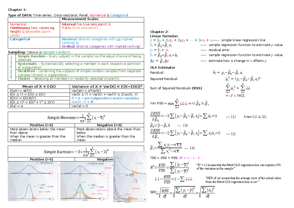 BSE3702 mid terms cheatsheet - “R 2 = r2 means that the fitted OLS ...