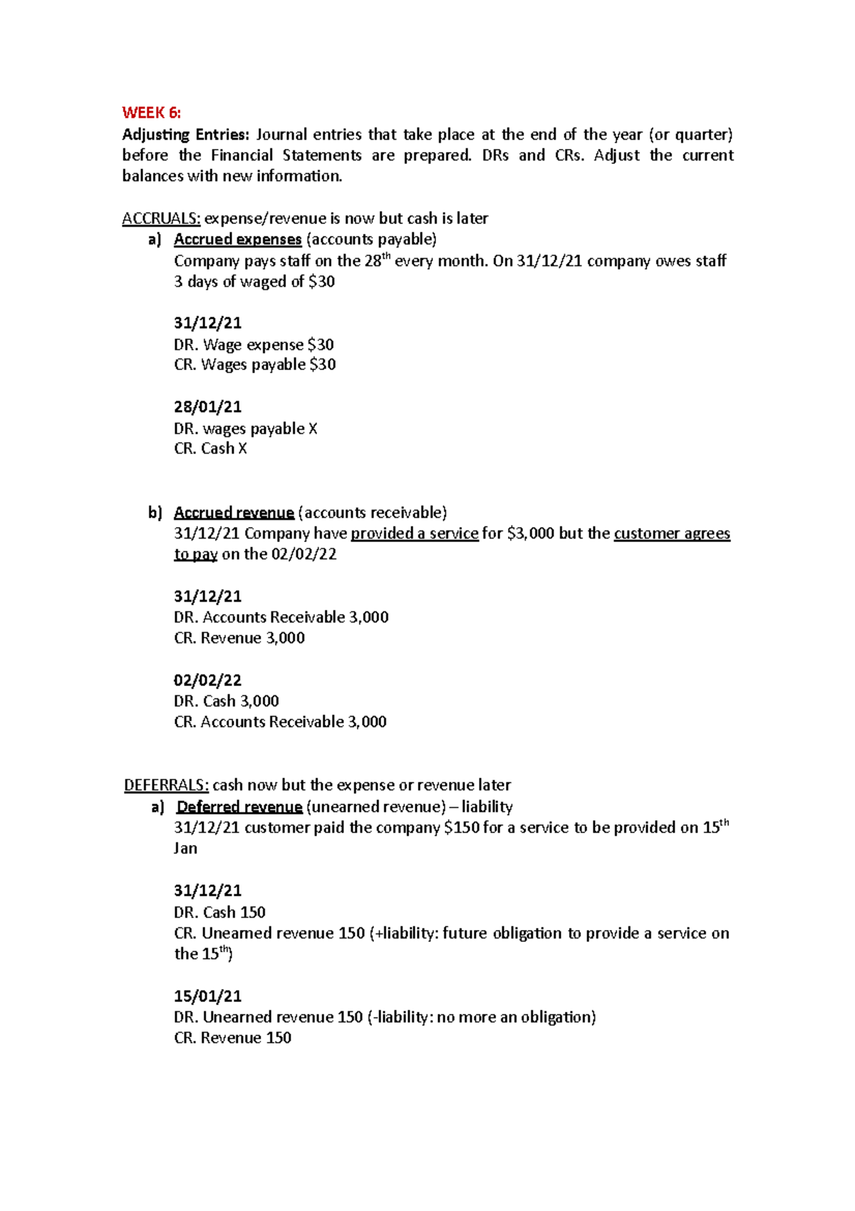 Accounting WEEK 4 Notes - WEEK 6: Adjusting Entries: Journal entries ...