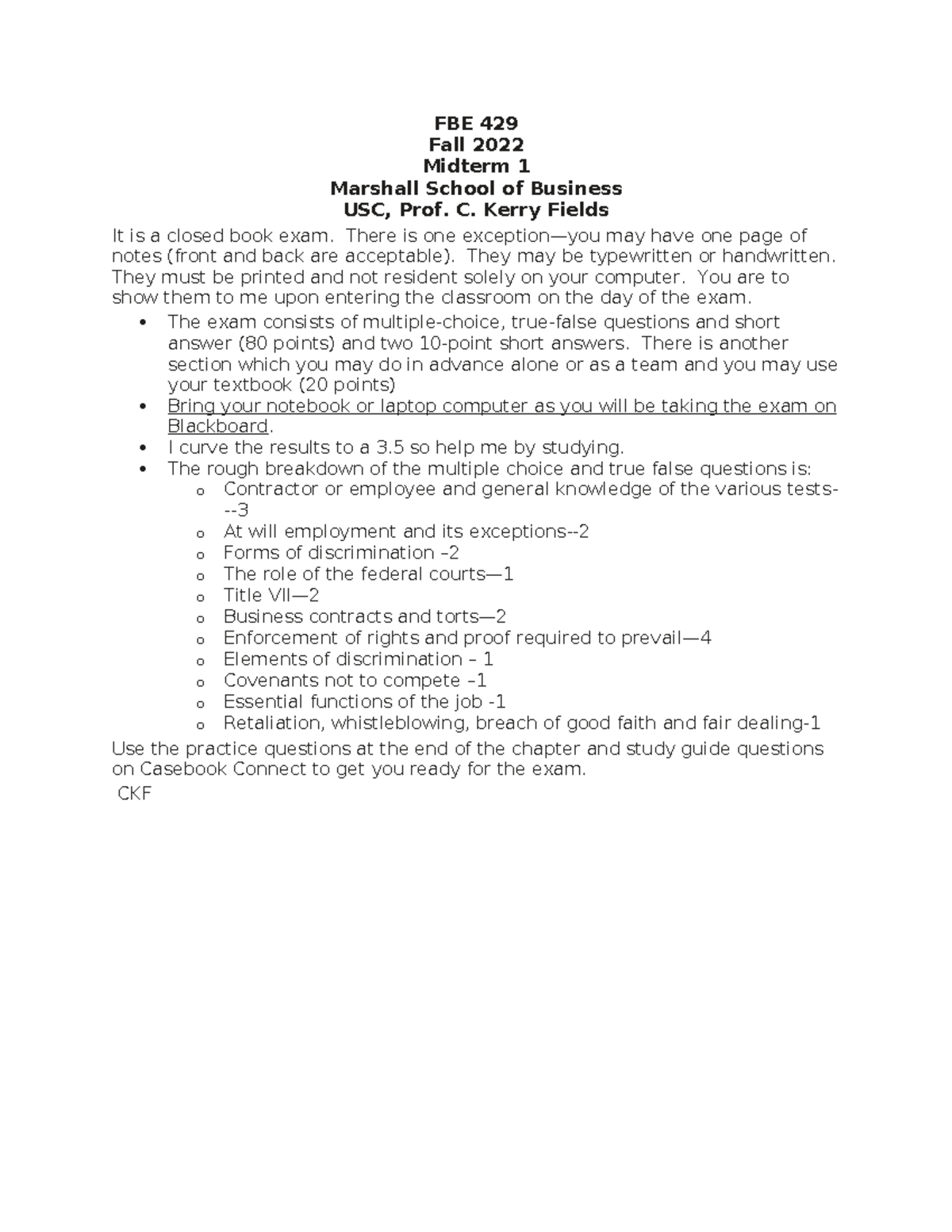 428 MT 1 Study Guide - FBE 429 Fall 2022 Midterm 1 Marshall School of ...