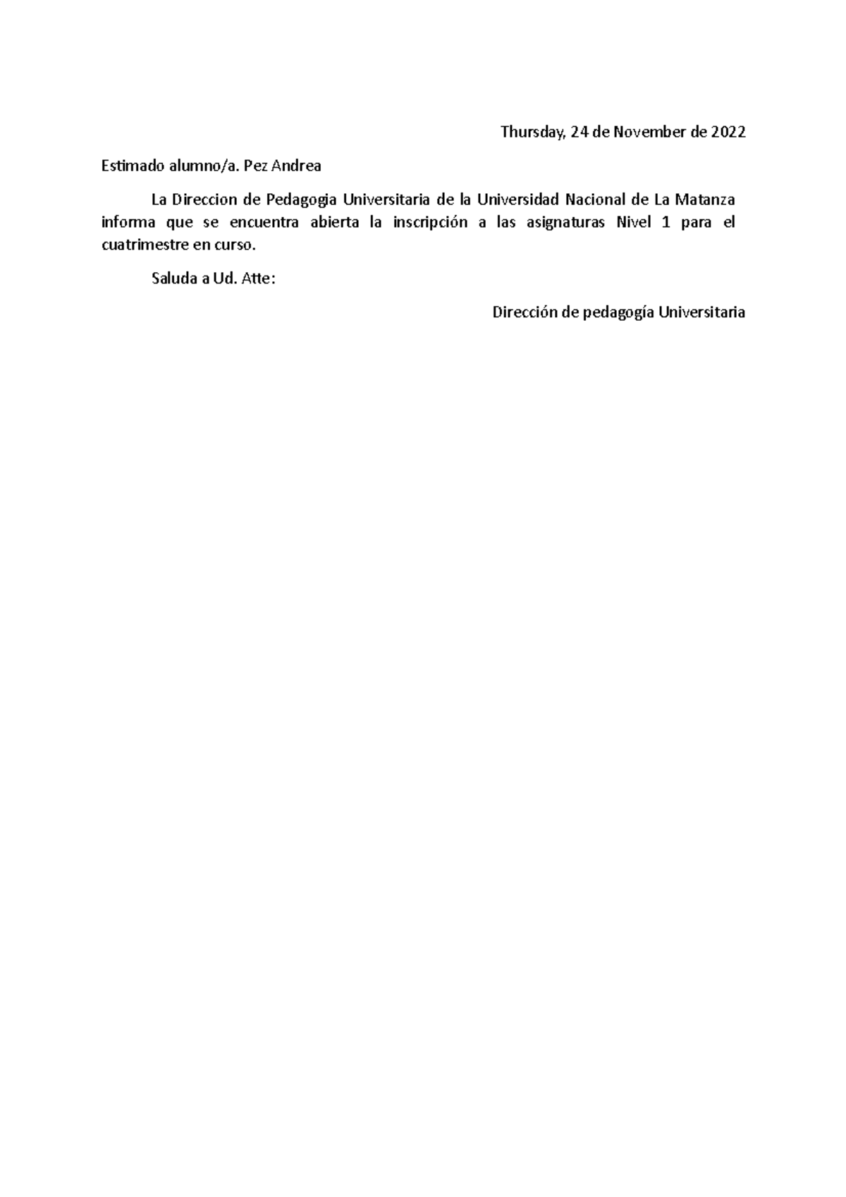 Word2016 Tp1 cartas total - Estimado alumno/a. Pez Andrea La Direccion ...