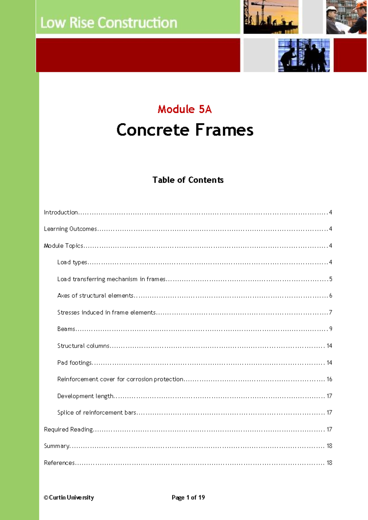BLDG1000 LRC Module 5A Concrete Frames - Table of Contents Module 5A ...