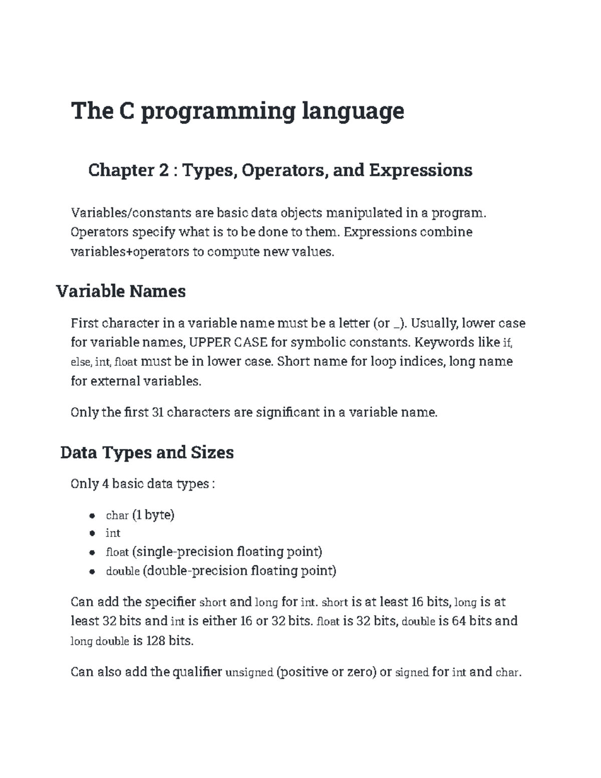The C programming language-Types,Operatorsand Expressions - Programming ...