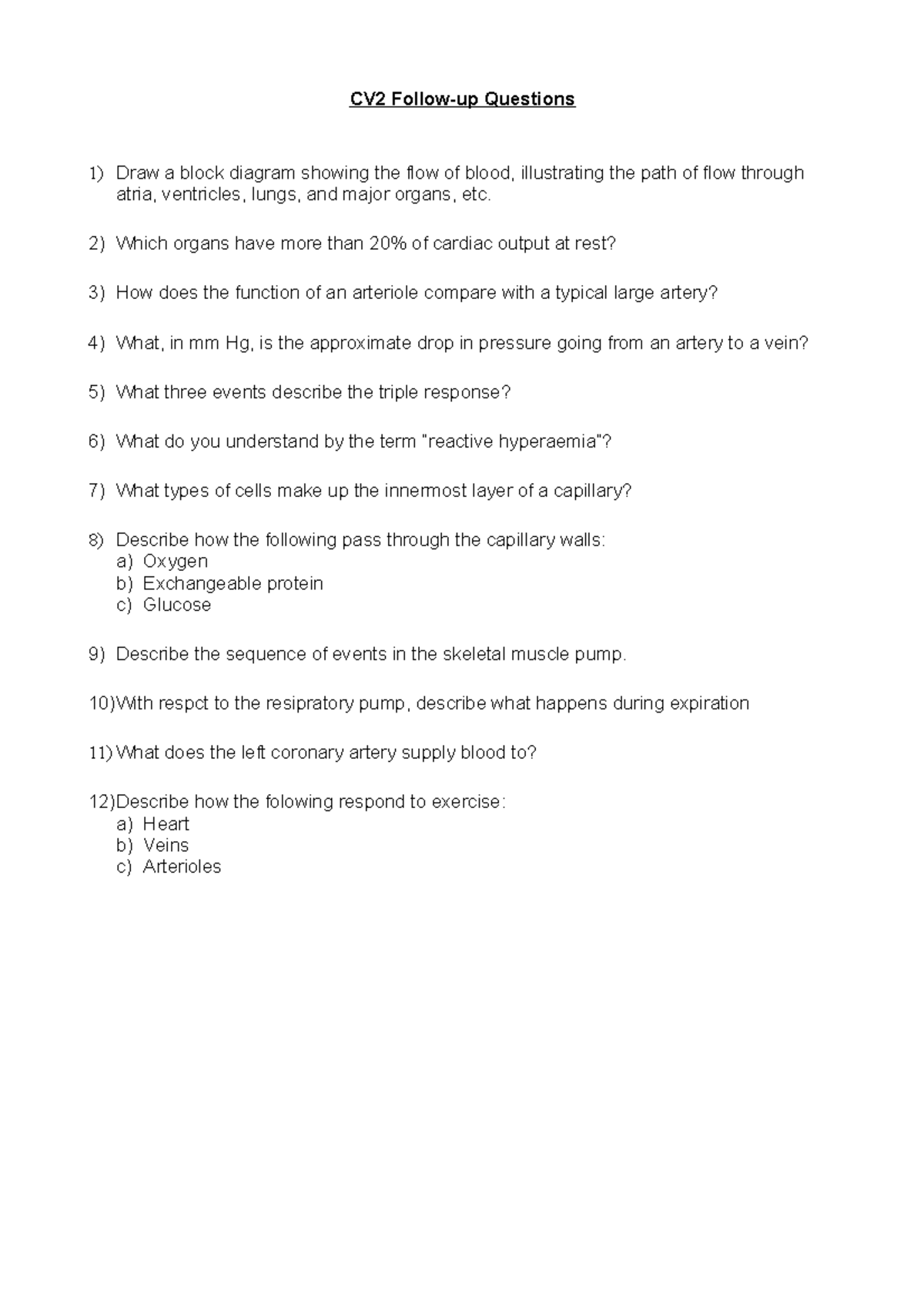Follow-up Questions - Physiology - CV2 Follow-up Questions Draw a block ...