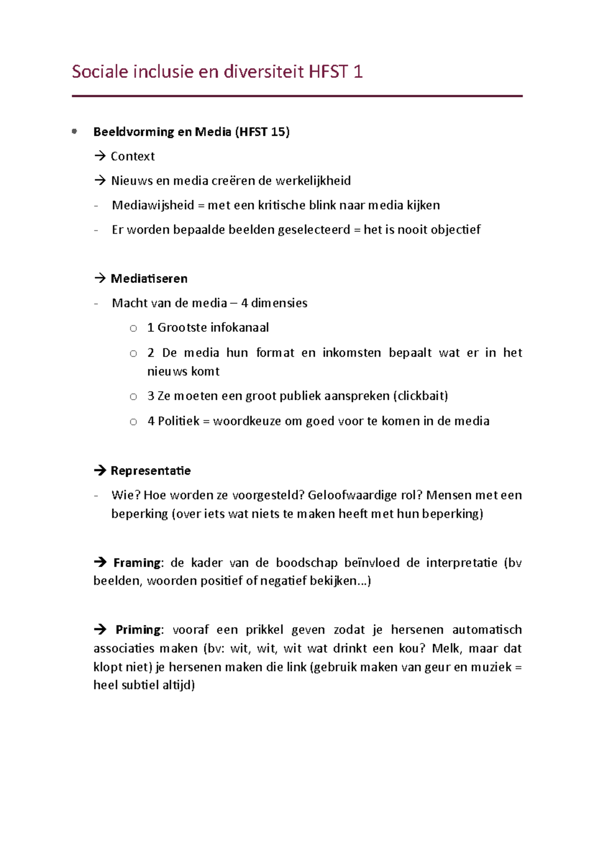 Hfst 1 - Sociale inclusie en diversiteit - Sociale inclusie en diversiteit HFST 1 Beeldvorming ...