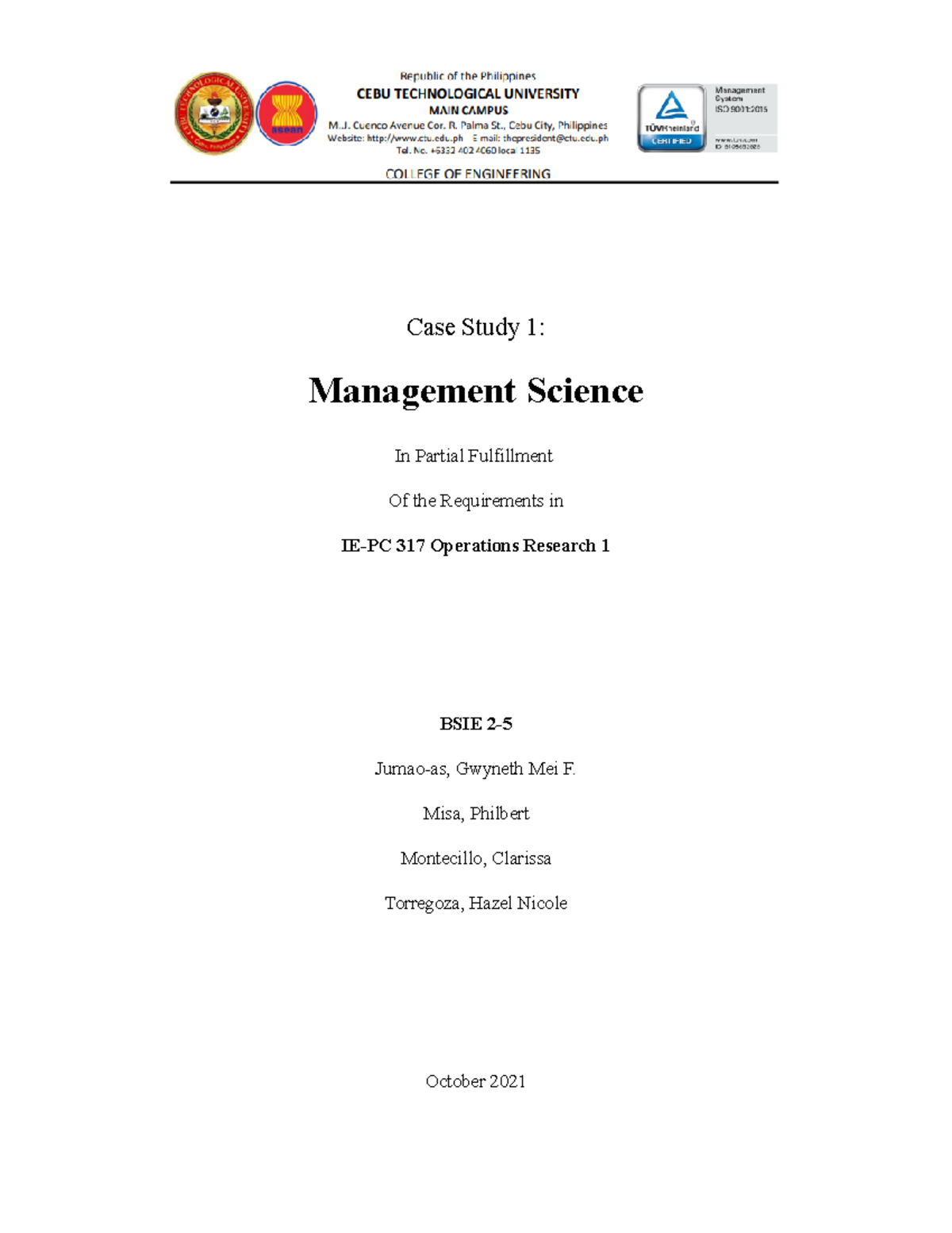 Assignment about management science particularly case studies - Case ...