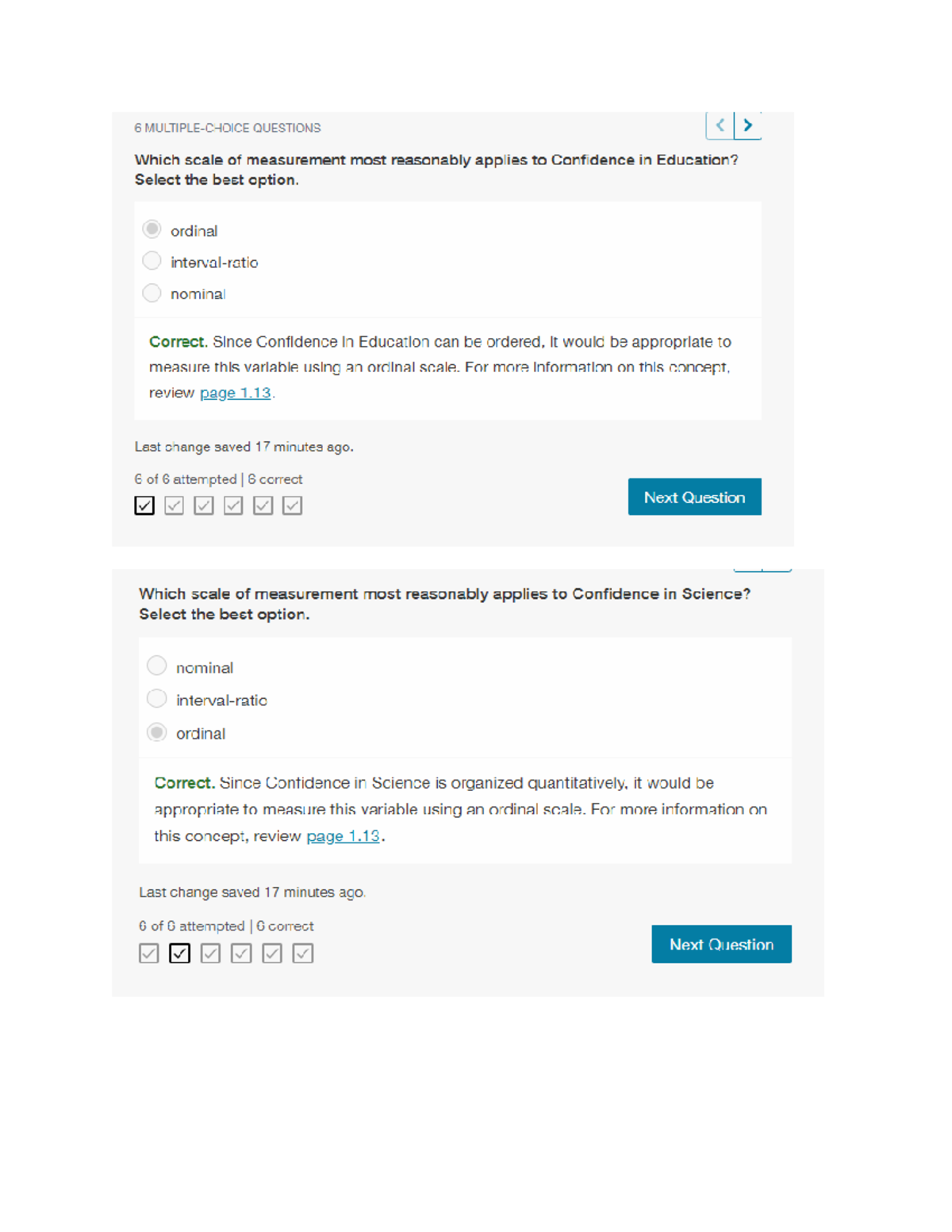 PSY260QUIZ - quiz 1 - 6 QUESTIONS Which scale of measurement most reasonably applies to ...