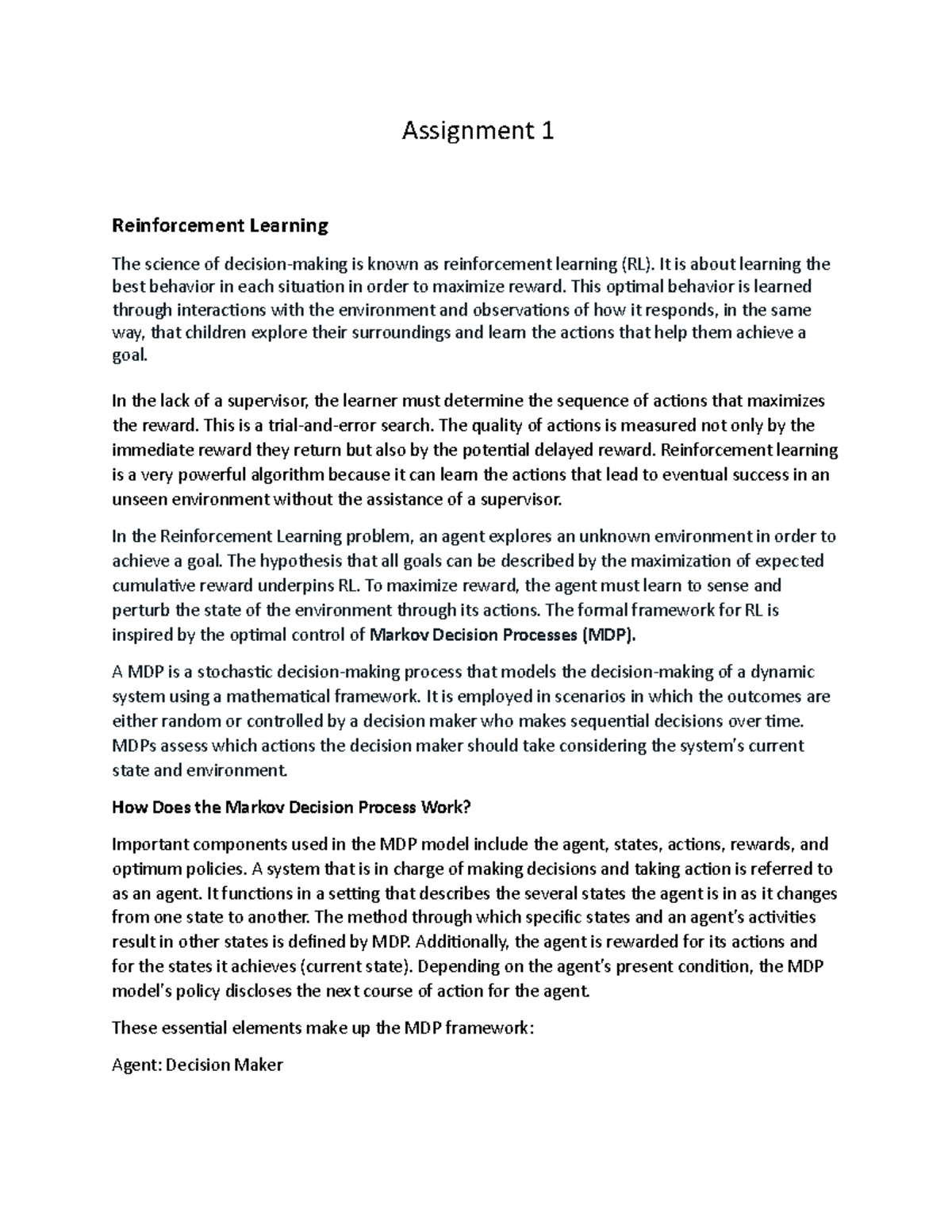Reinforcement Learning Documentation - Assignment 1 Reinforcement Learning The science of - Studocu