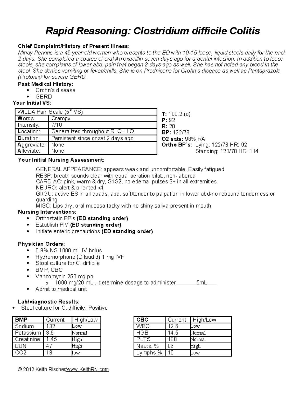Case Study Cdif 42420 - Rapid Reasoning: Clostridium difficile Colitis ...