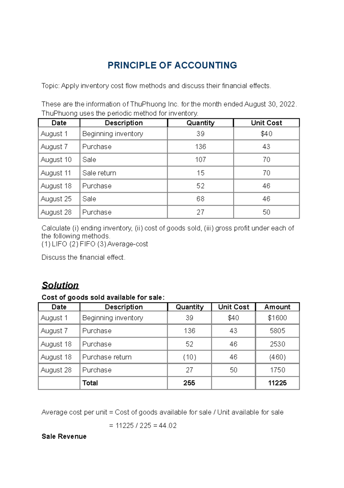 Example of Inventories - PRINCIPLE OF ACCOUNTING Topic: Apply inventory ...